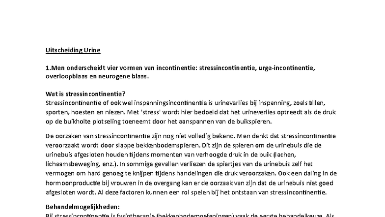 Les - Uitscheiding Urine en Ontlasting: Incontinentie en Behandelopties ...