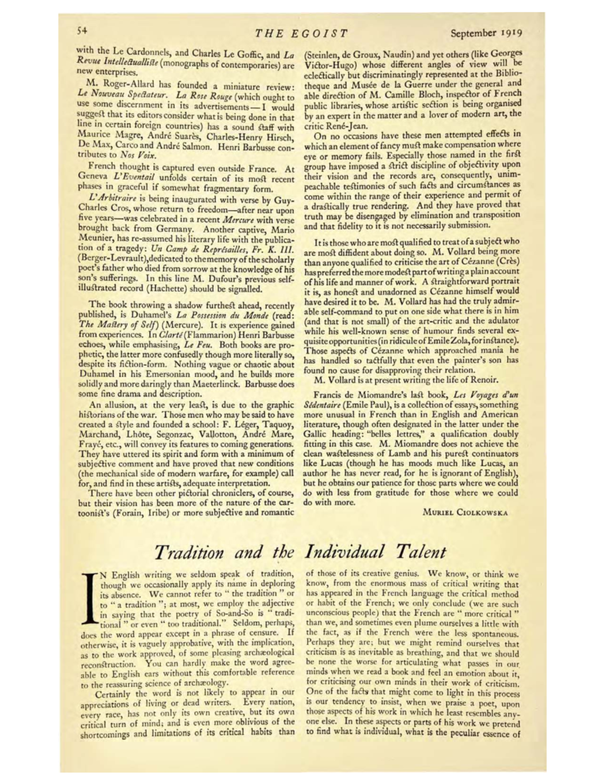 Tradition and the Individual Talent: An Analysis of T.S. Eliot's Views ...