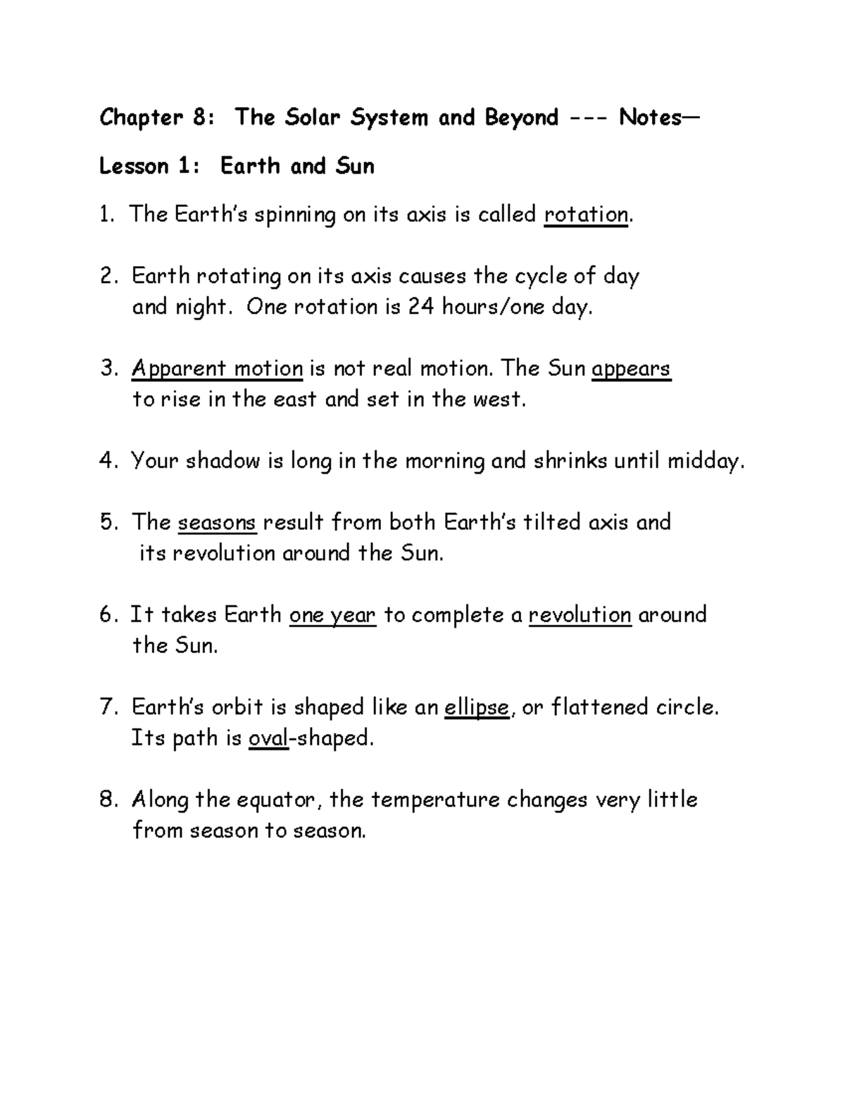 Chapter 8: The Solar System and Beyond - Lesson Notes - Studocu