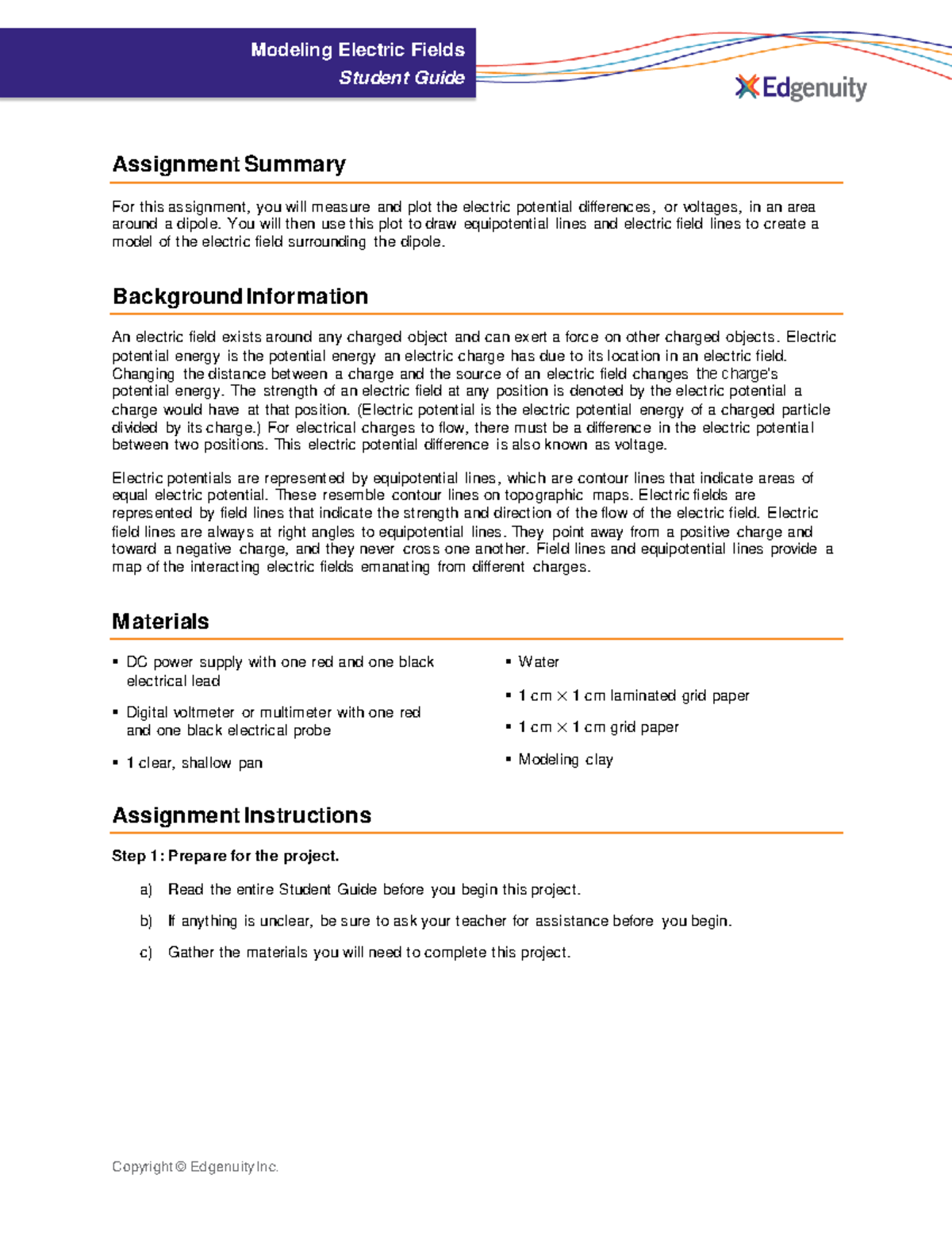 Modeling Electric Fields: Student Guide for Assignment Completion - Studocu