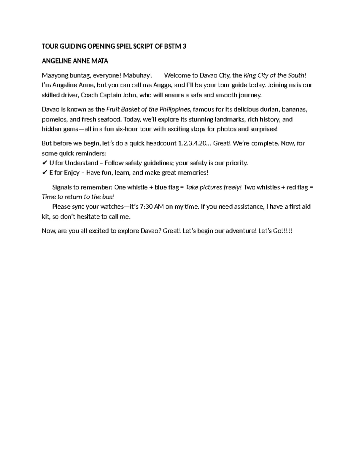 BSTM 3 Tour Guiding Opening Spiel Scripts: A Journey Through the ...