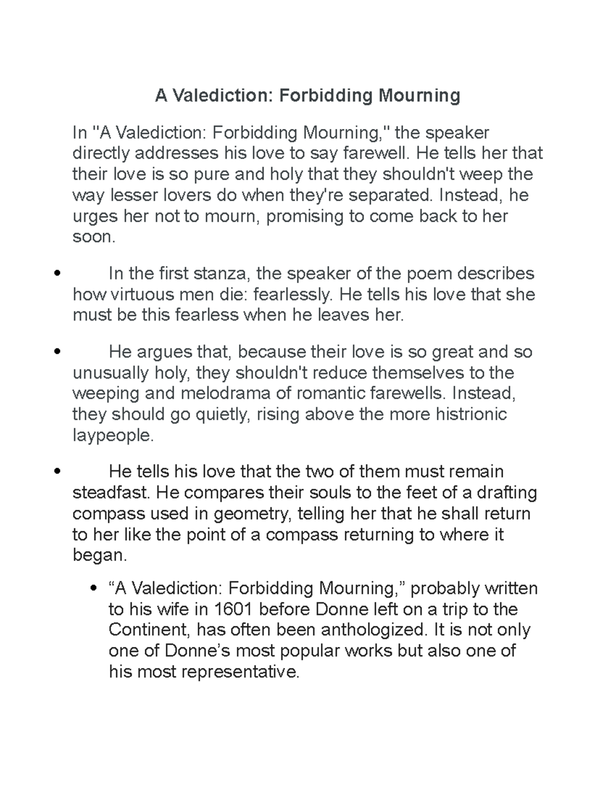 A Valediction - Lecture notes 1 - A Valediction: Forbidding Mourning In ...