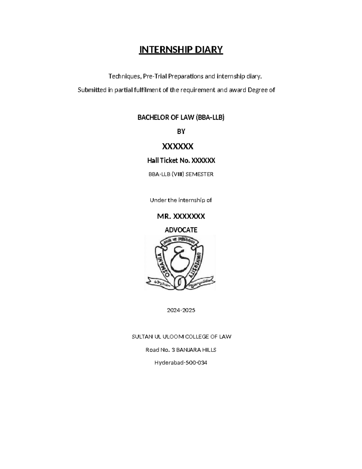 Internship Diary Report: BBA-LLB (VIII) Semester Overview - Studocu