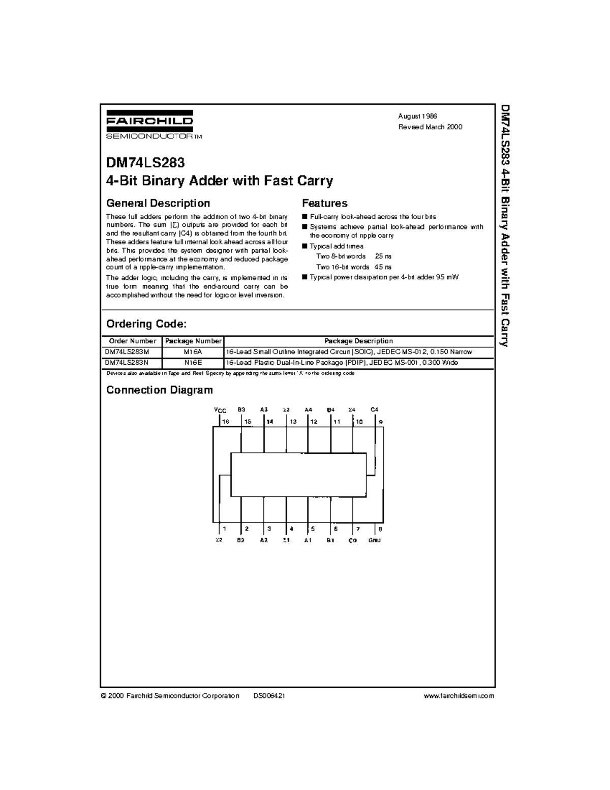 74LS283 Data Sheet(4bit adder) - © 2000 Fairchild Semiconductor ...