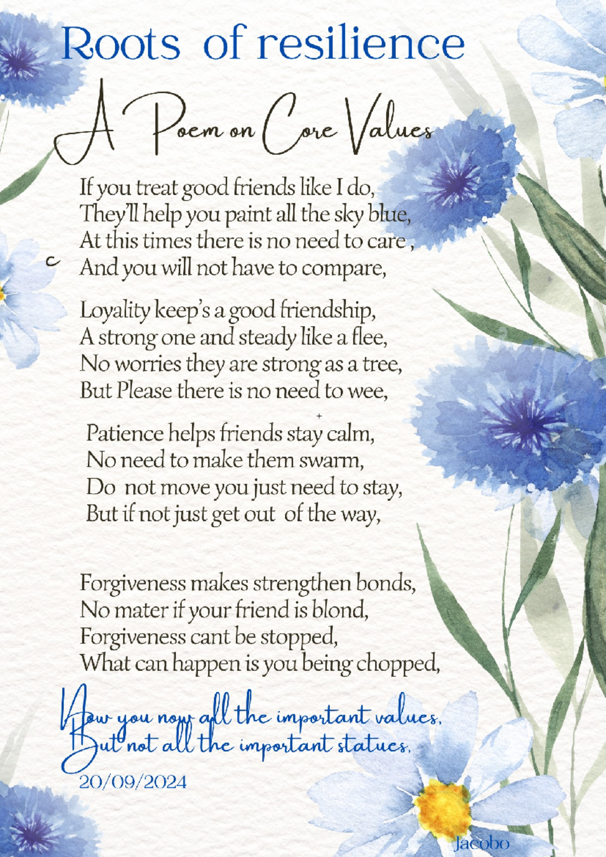 Poem - POEM - Roots of resilience AParan on Cave Values If you treat ...
