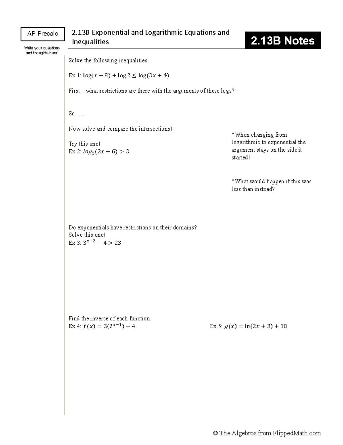 AP Precalc 2.13B Exponential & Logarithmic Equations Notes - Studocu