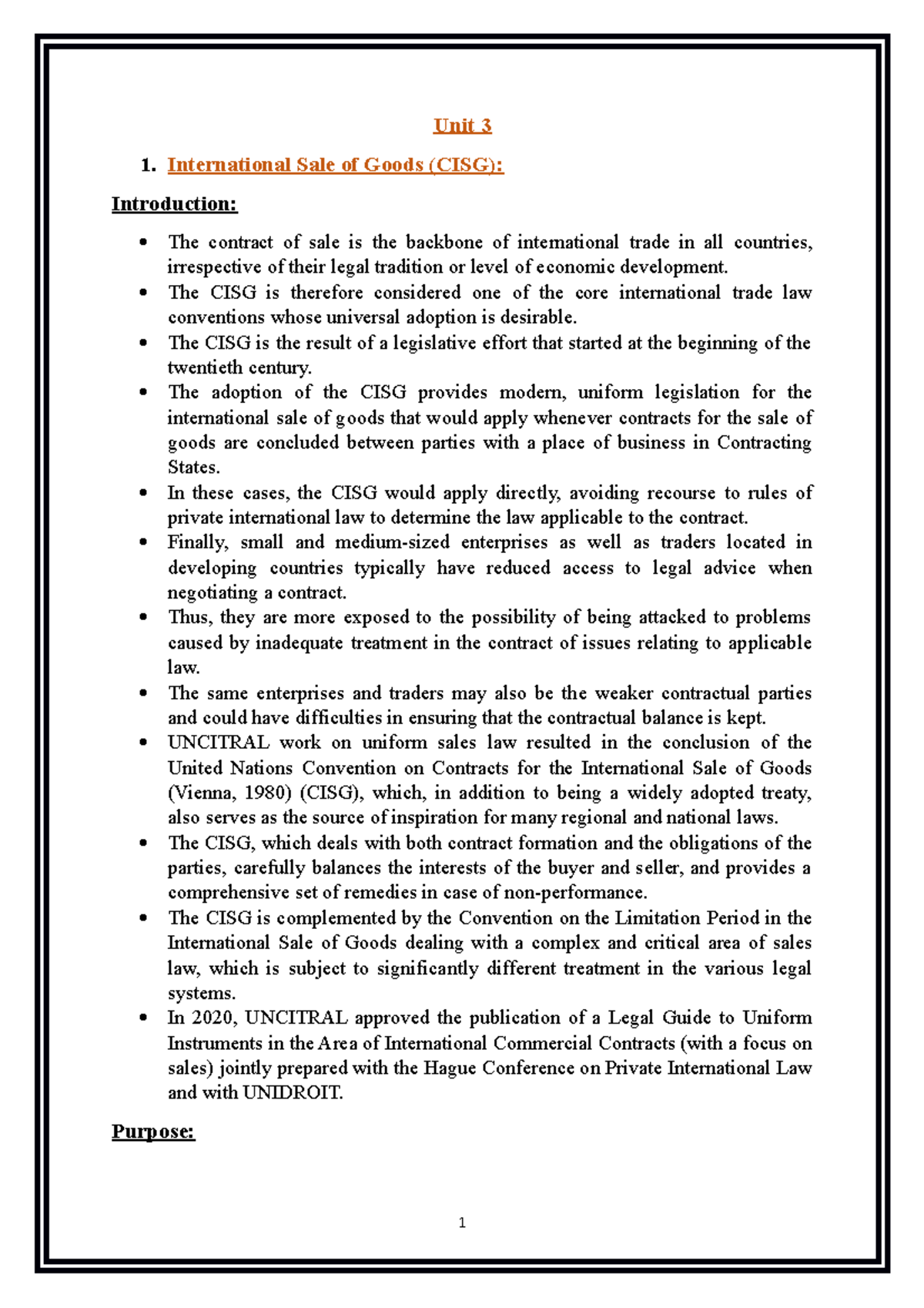 ITL Unit 3 - Comprehensive Notes on CISG and Contract Law - Studocu