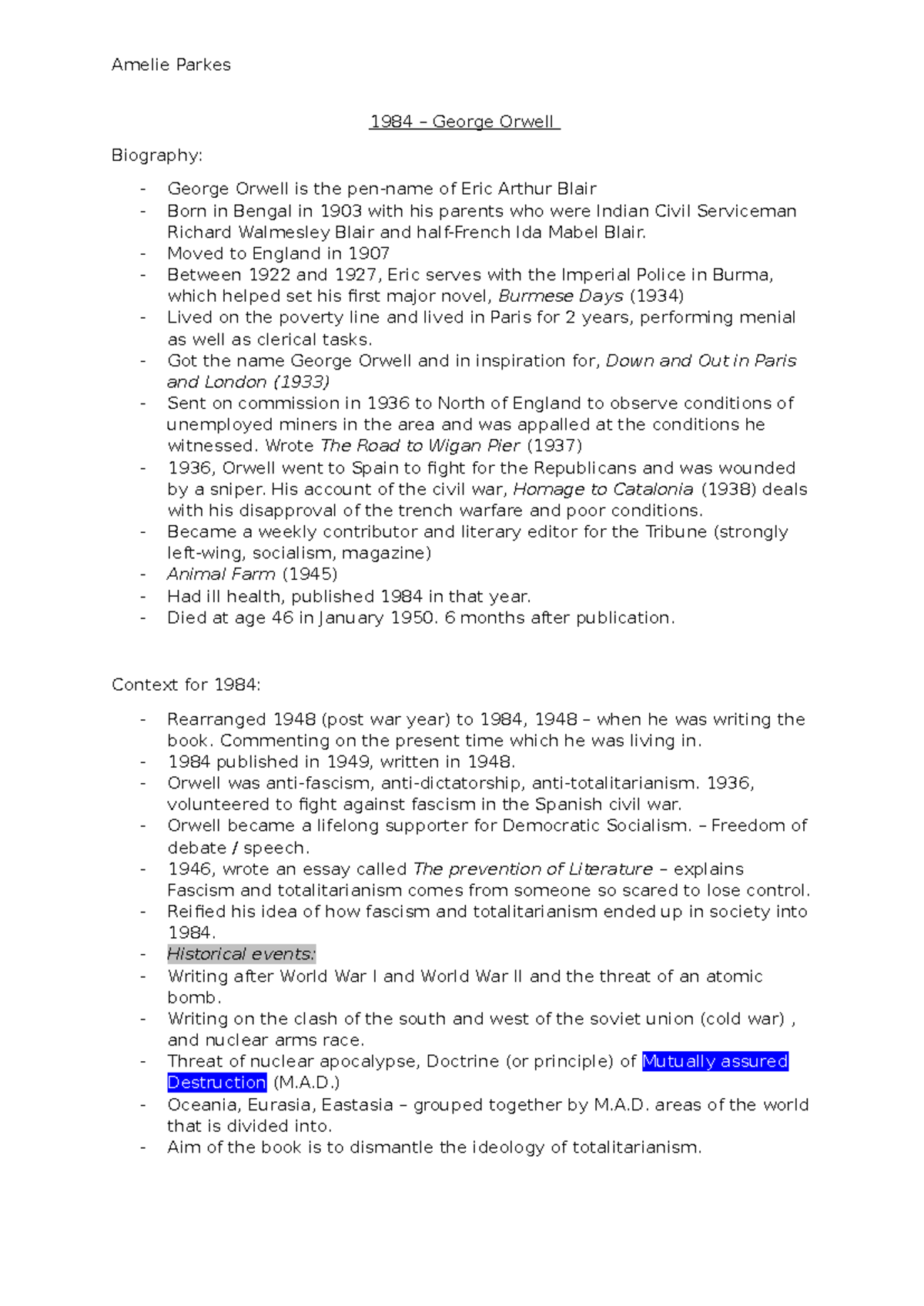 Contextual Quotes and Analysis on Orwell's 1984: A Context Bank - Studocu
