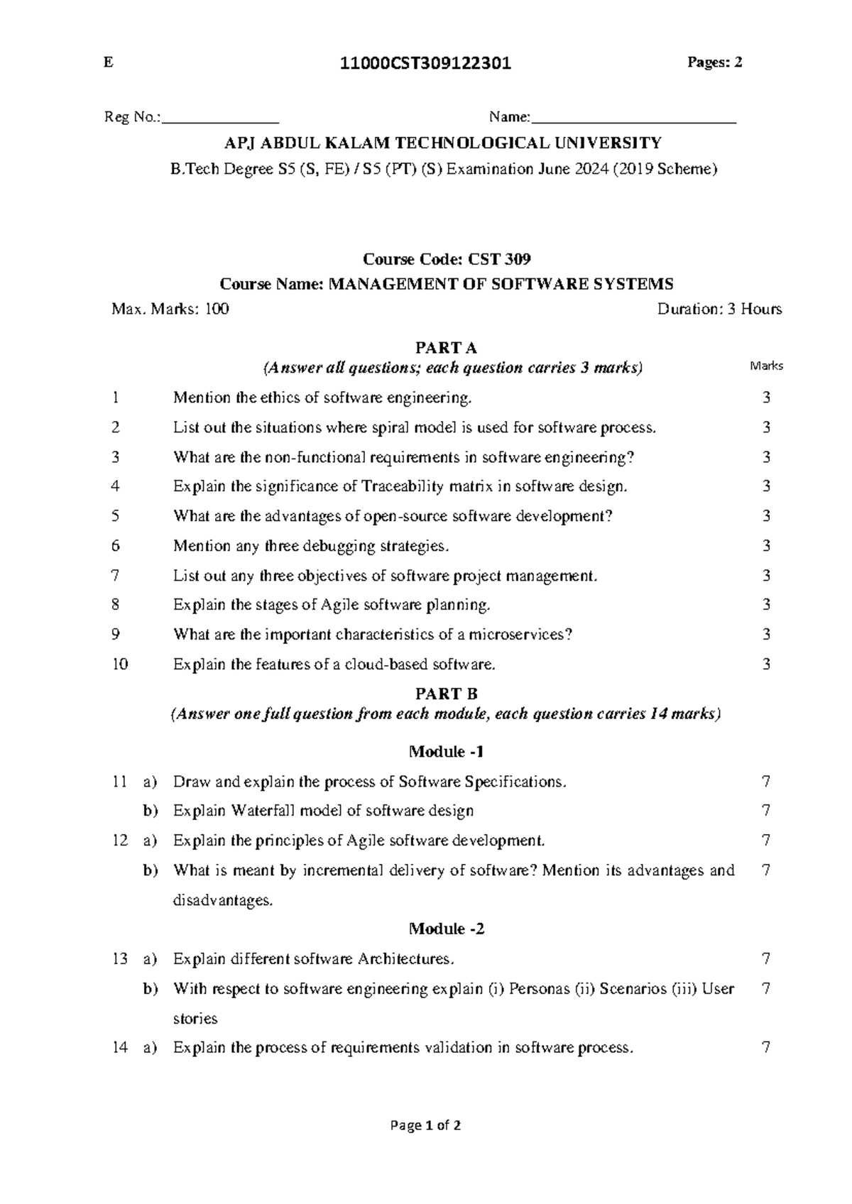 MSS JUNE 2024 - CST 309 Management of Software Systems Exam Q&A - Studocu