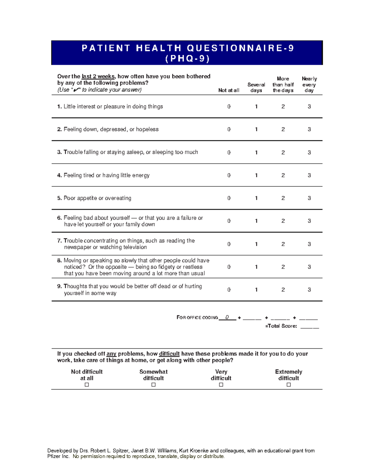 PHQ-9 Depression Assessment Tool - English Version - Studocu