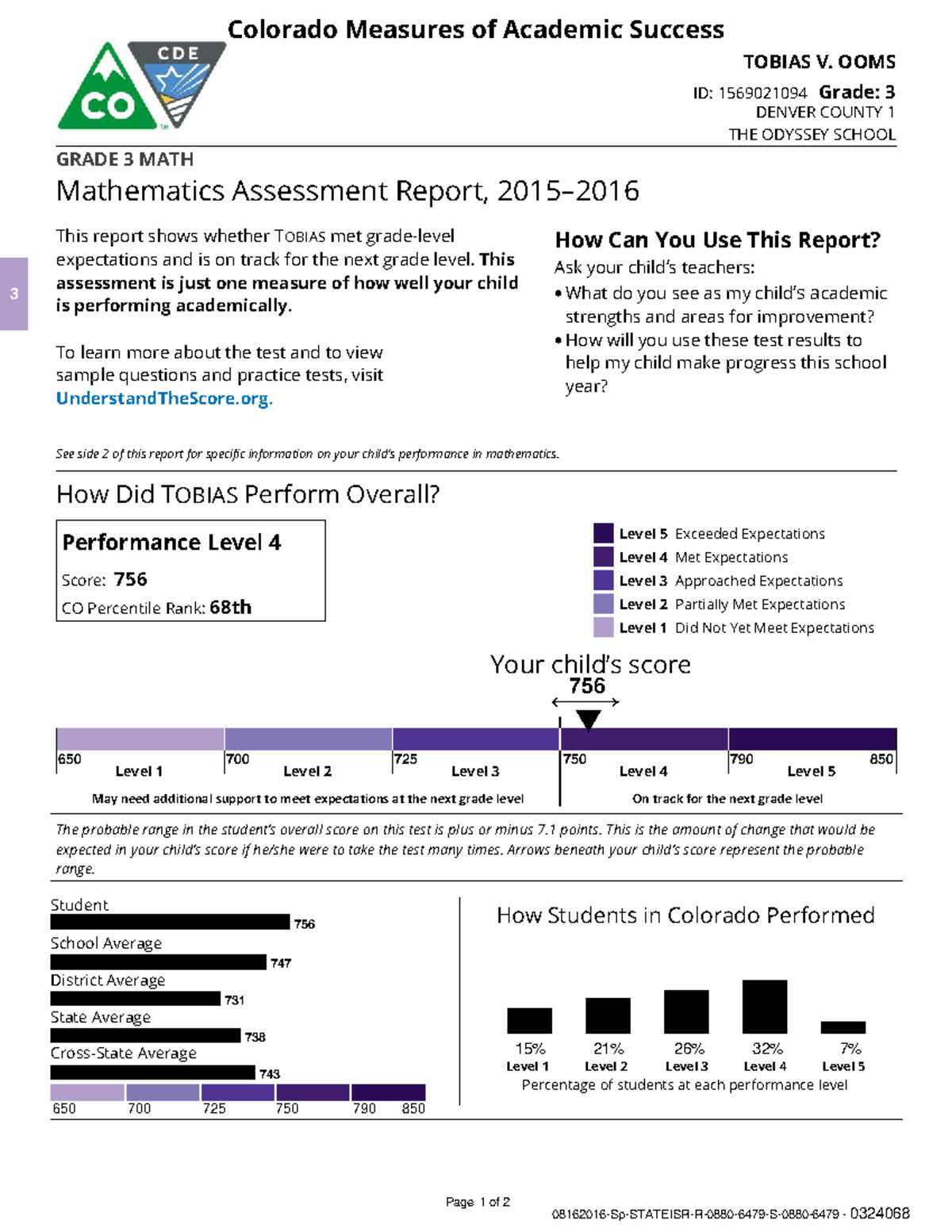CMAS Grade 3 Math Assessment Report for Tobias V. Ooms - Studocu