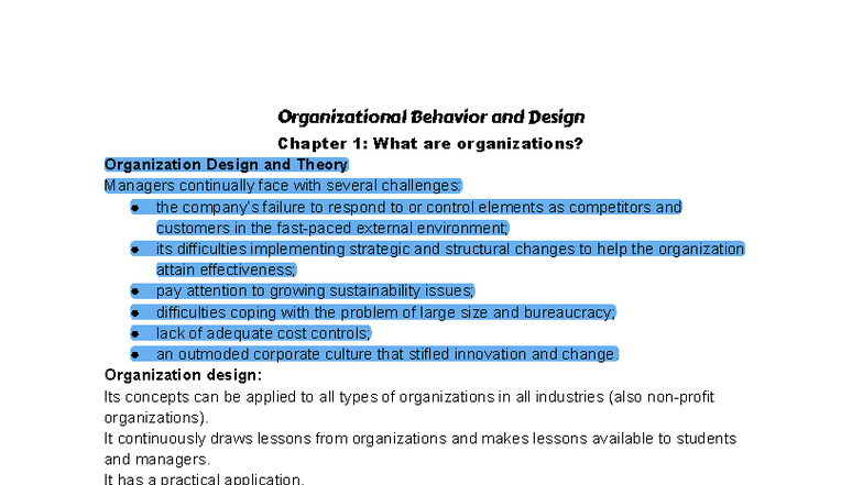 Organizational Behavior and Design: Chapter 1 Overview and Key Concepts ...