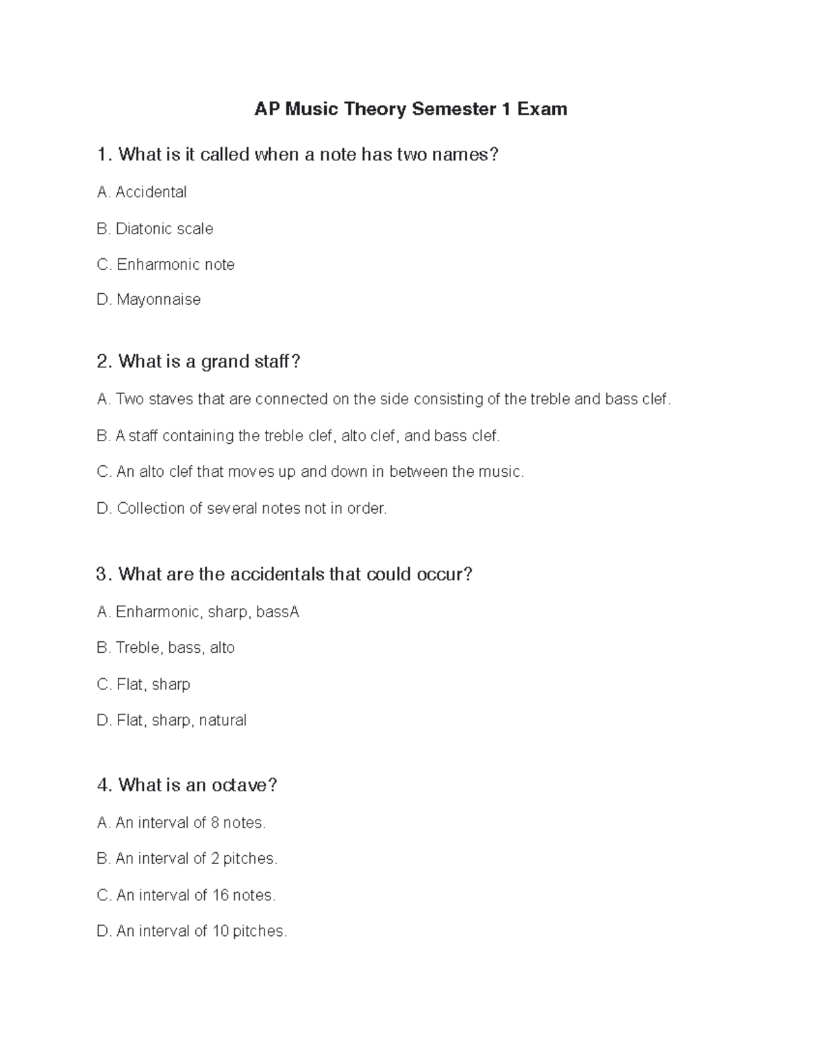 AP Music Theory AP1 Final Exam Review Notes - Studocu