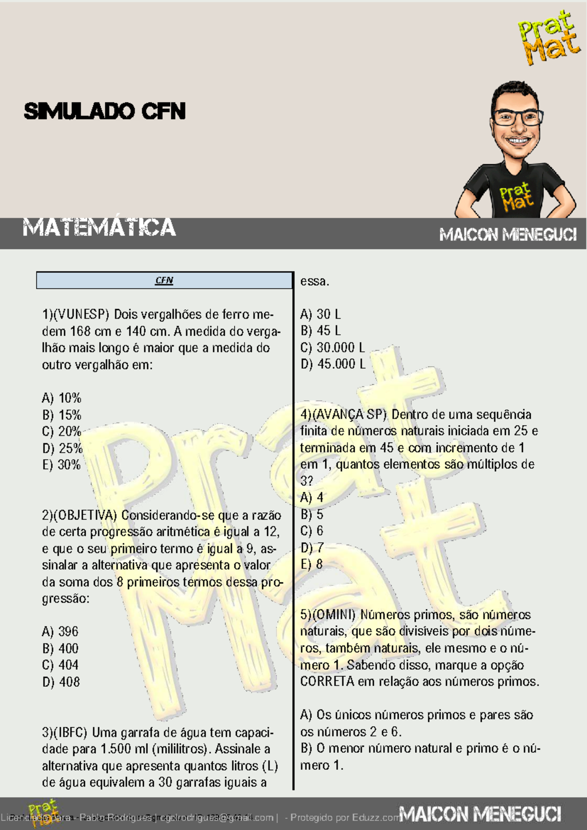Simulado CFN Matemática - Exercícios e Questões (CFN 1) - Studocu