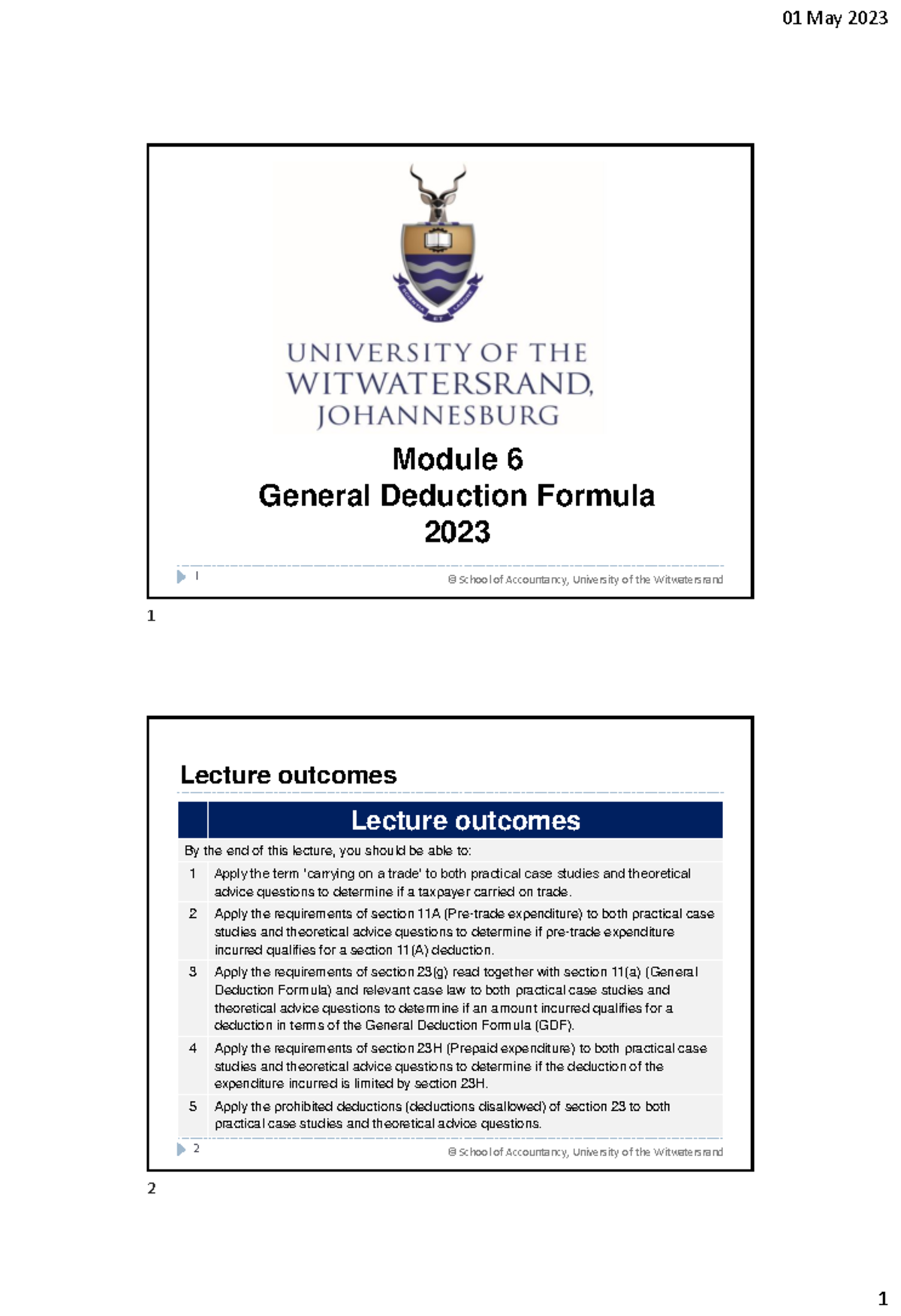 Module 6 - Overview of the General Deduction Formula (GDF) - Studocu