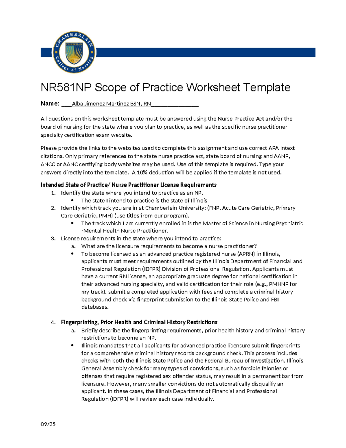 NR581NP Week 2 NP Scope of Practice Worksheet - Jimenez Martinez - Studocu