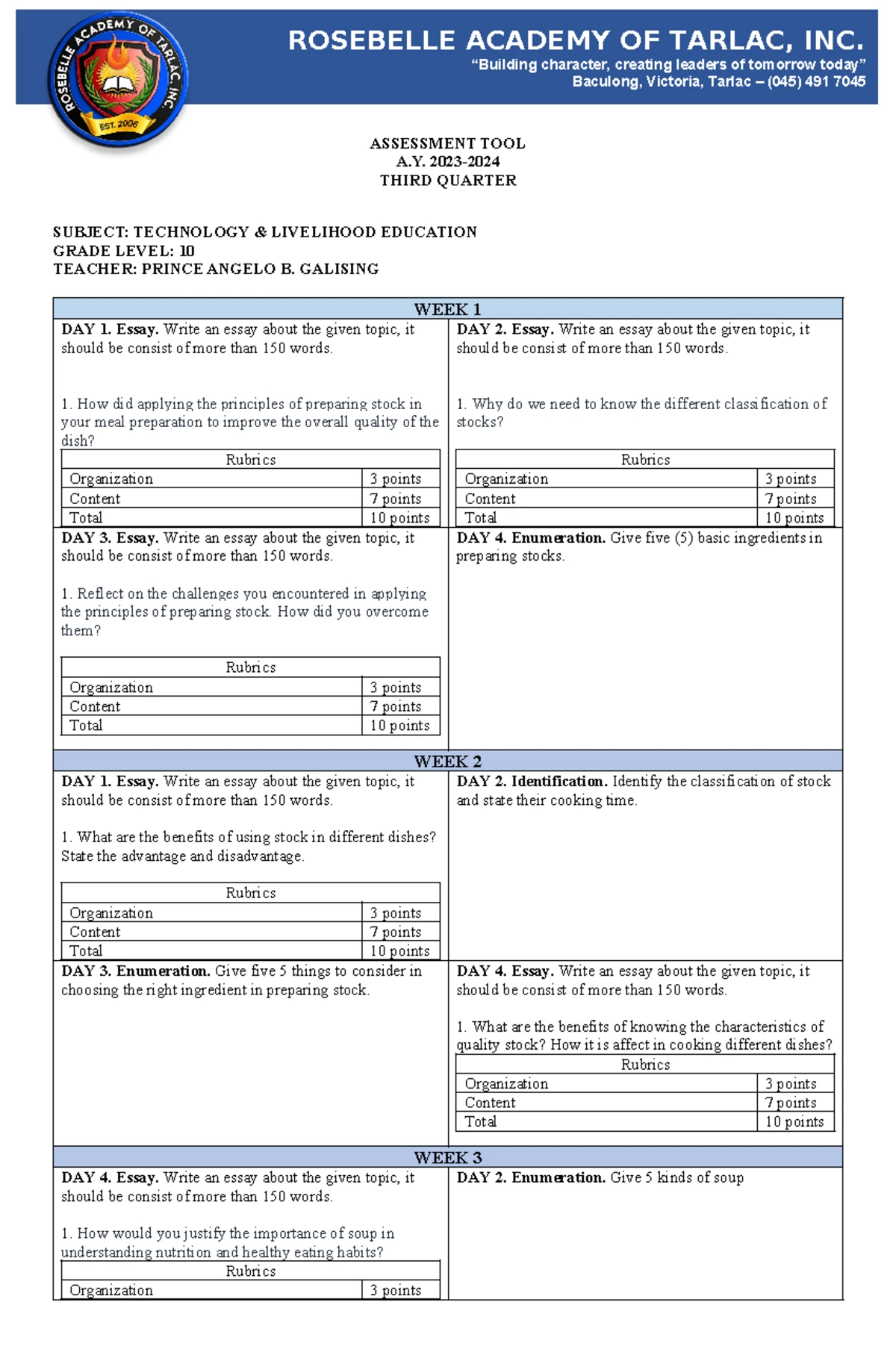 Curriculum MAP grade 12 cookery - CURRICULUM MAP A. 2020- FIRST ...