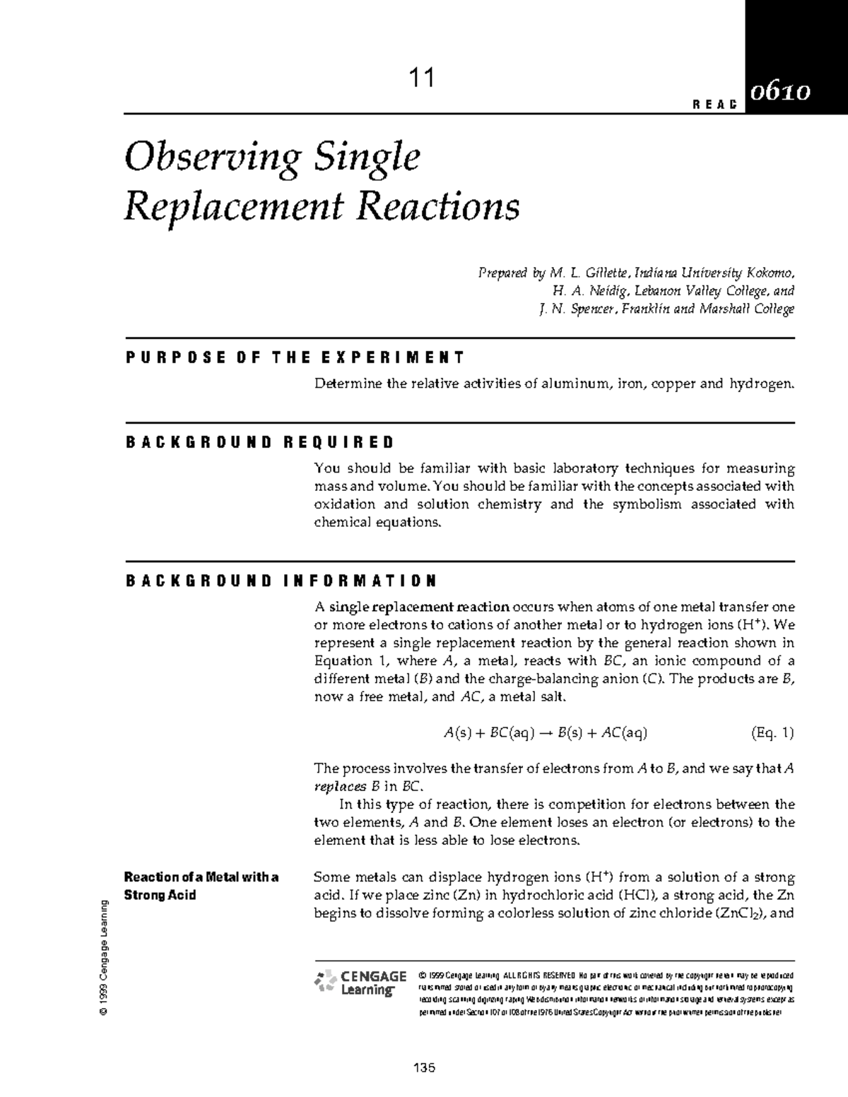 Lab 7: Observing Single Replacement Reactions in Chemistry - Studocu