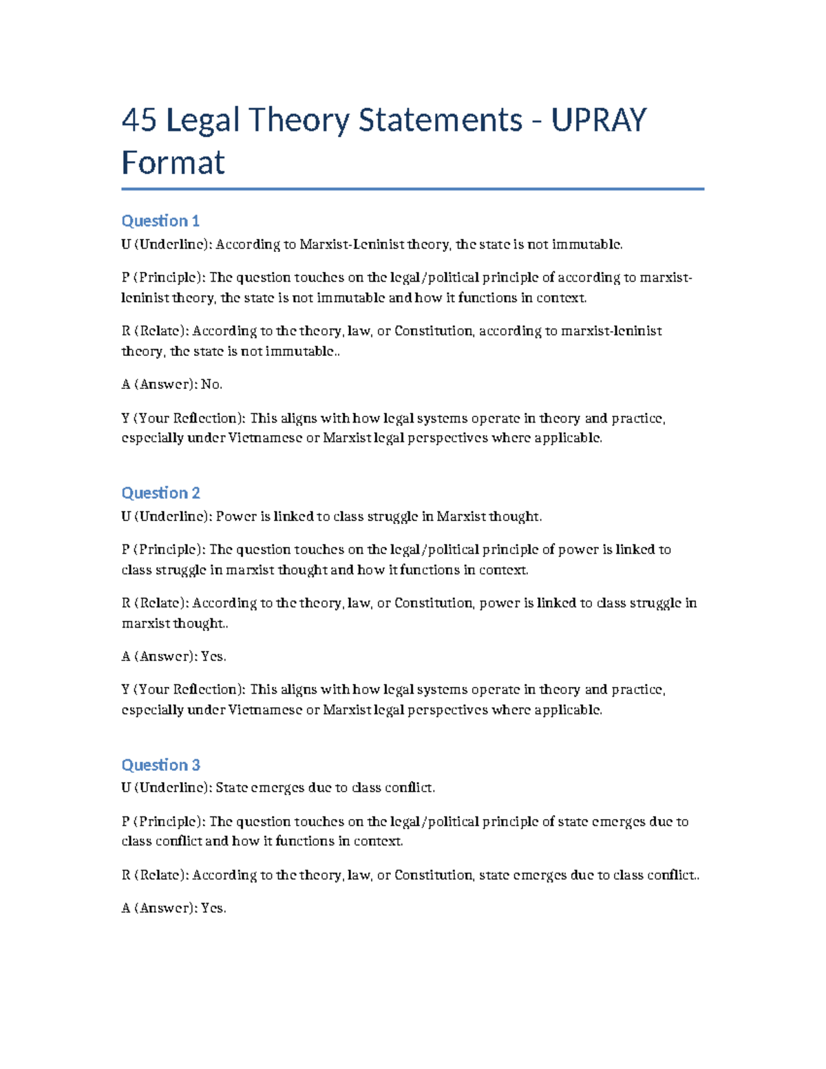 Upray Answers: Legal Theory Statements for Midterm Exam - Studocu