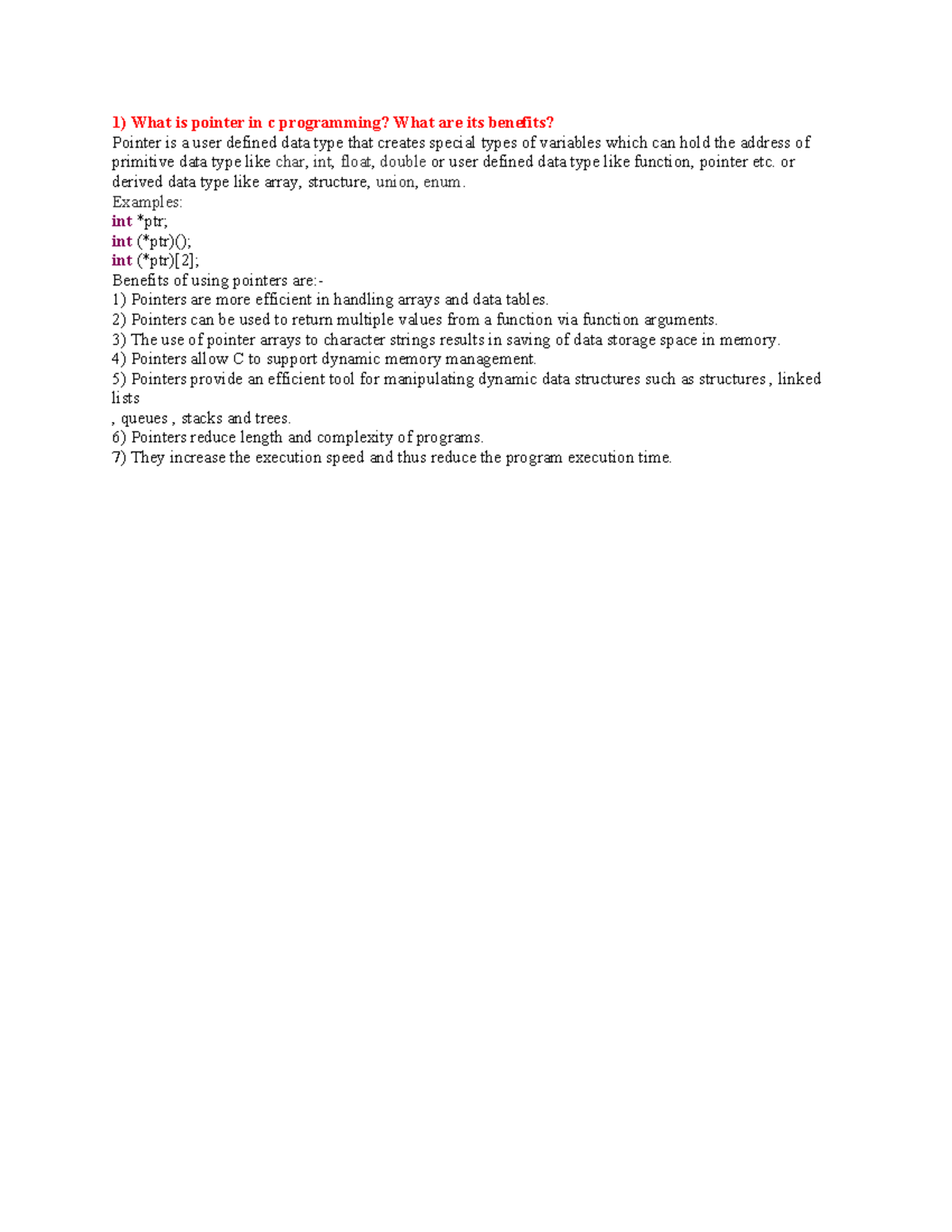P1 - Class Notes on Pointers in C Programming and Their Benefits - Studocu