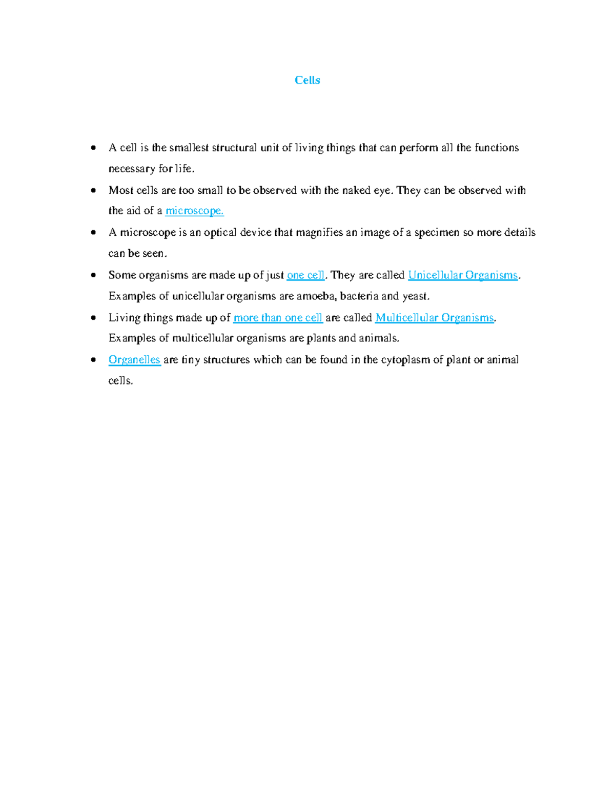 Cells - NOTES - Cells A cell is the smallest structural unit of living ...
