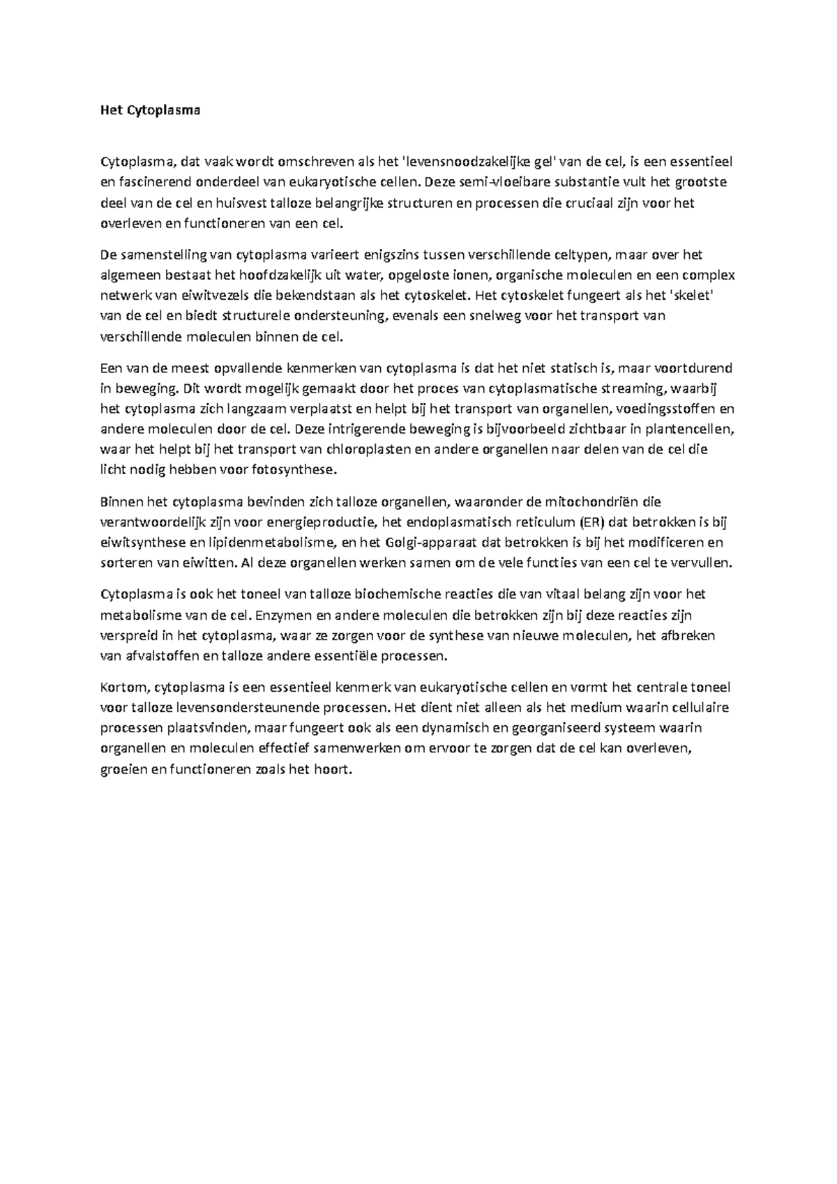 Cytoplasma in Eukaryotische Cellen: Structuur en Functie - Studeersnel