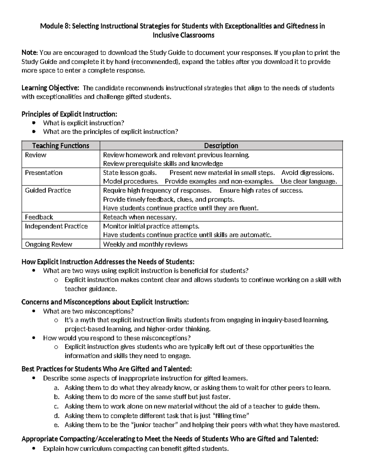 Mod.8 notes - Module 8: Selecting Instructional Strategies for Students ...