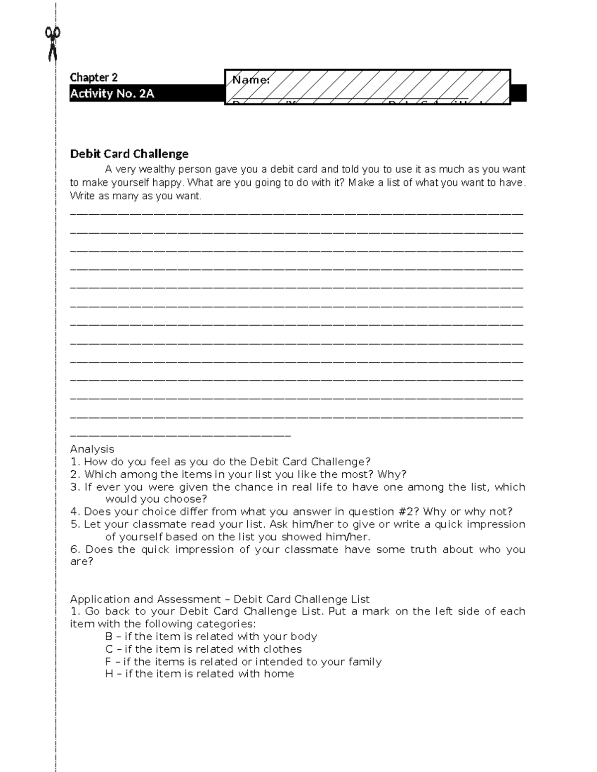 UTS Activity: Chapter 2 - Debit Card Challenge & Spirituality Test ...