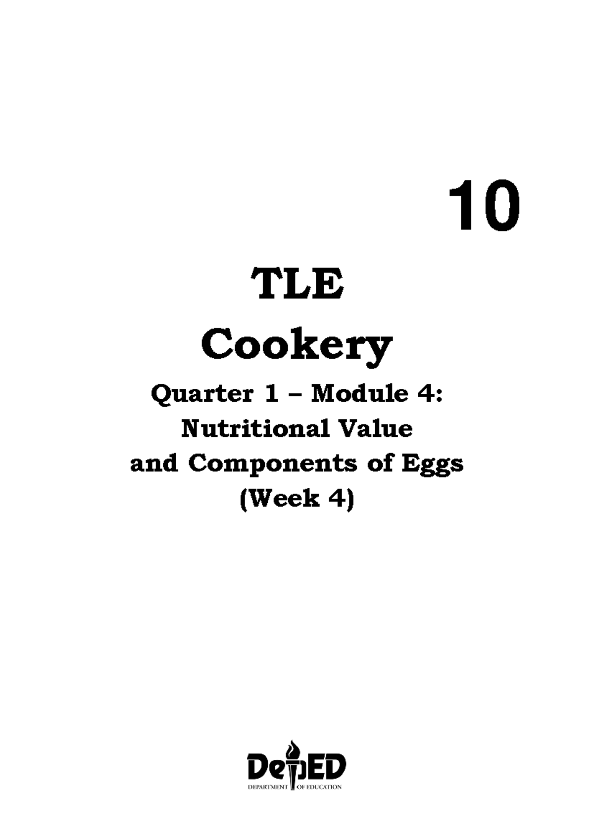 TLE-Cookery 10 Q1M4 Week 4: Nutritional Value & Egg Components - Studocu