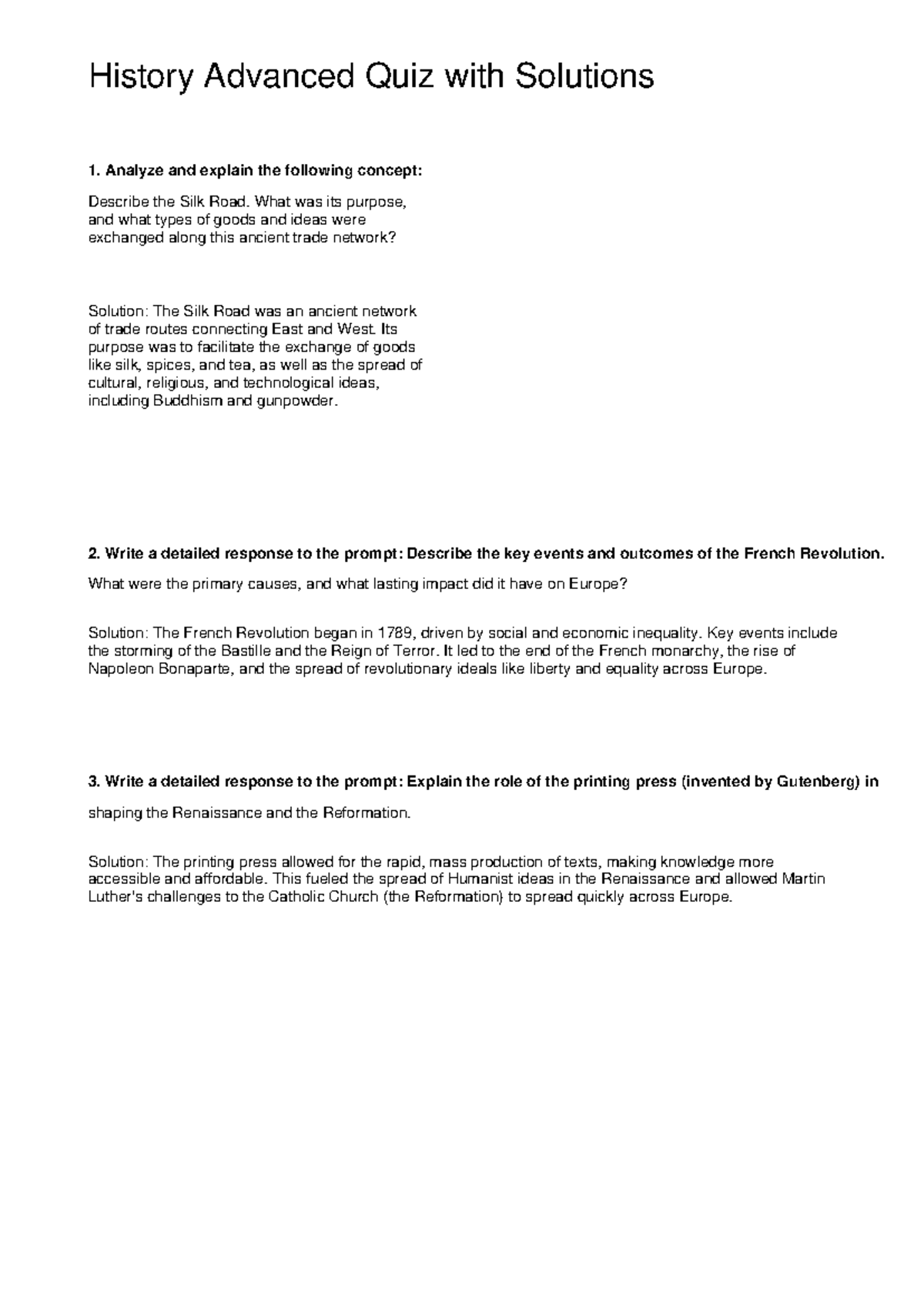 History Advanced Quiz (HIST 101) with Solutions - Studocu