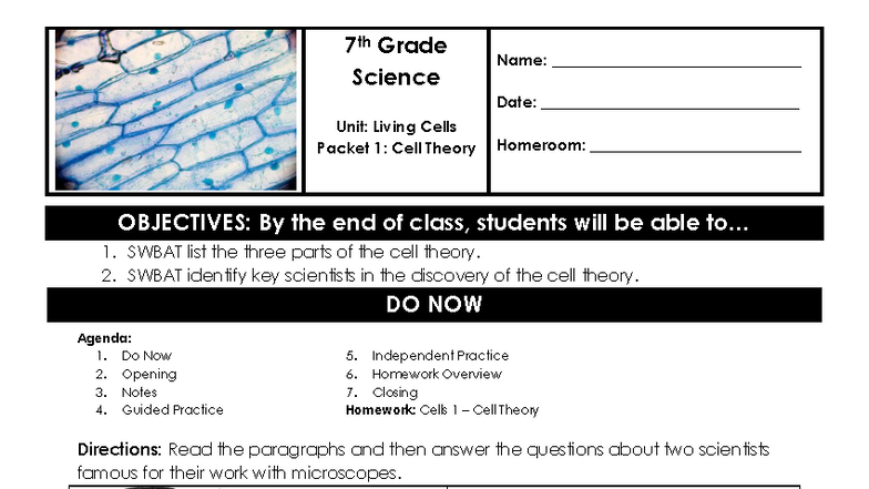 7th Grade Science: Cells 1 - Understanding Cell Theory - Studocu