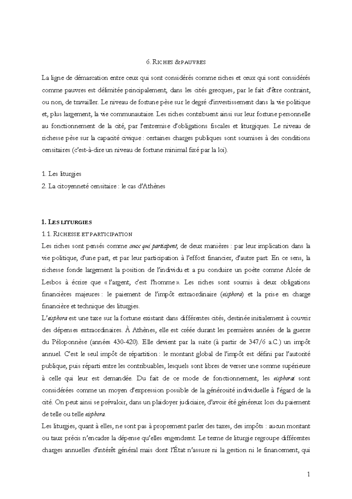 5a. Richesse et Citoyenneté : La Classe Liturgique dans les Cités ...