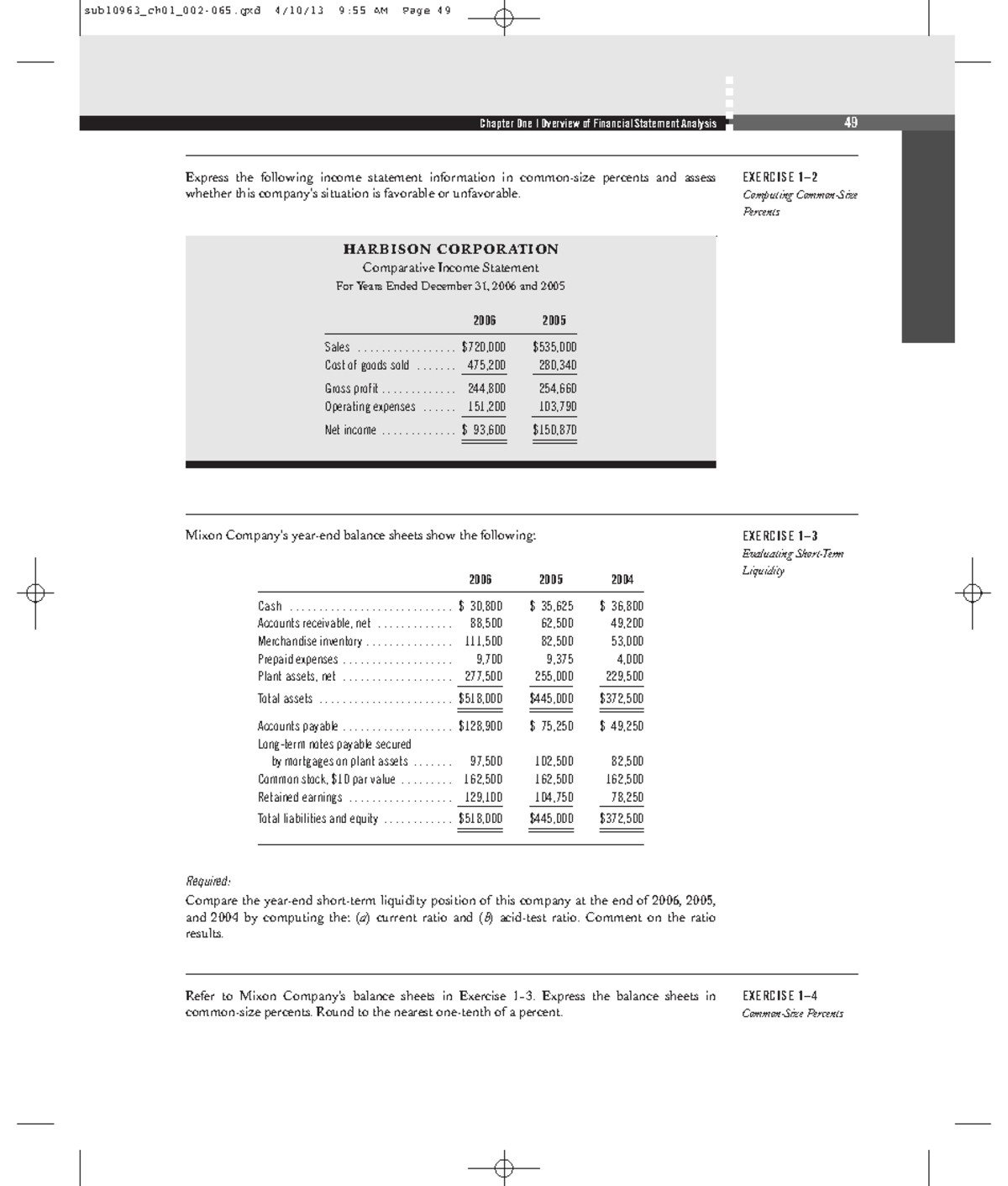 Financial Statement Analysis: Chapter 1 Overview and Exercises ...