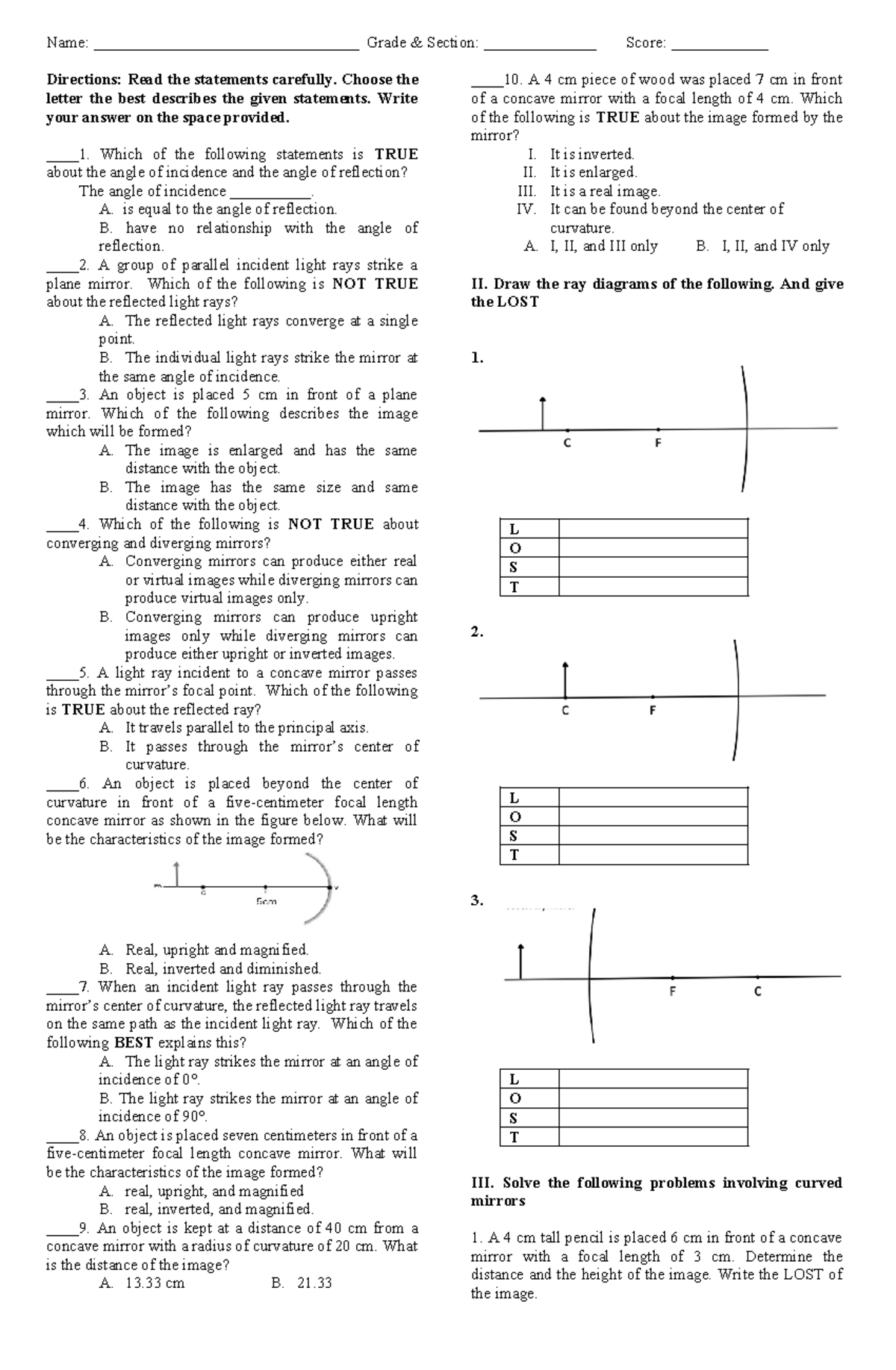 Quiz 2.3: Understanding Mirrors and Image Formation - Studocu