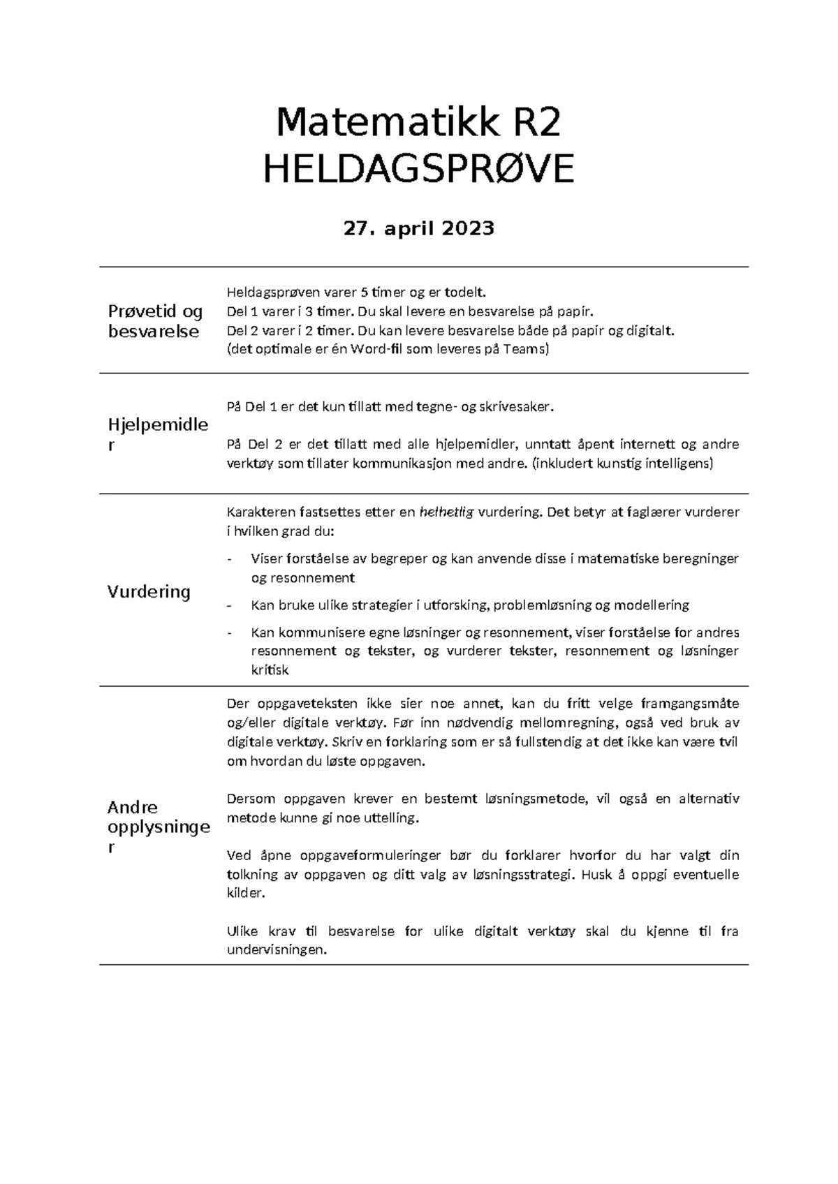 REA3058 Matematikk R2 Eksamen 14.05.2025 Oppgaver og Løsninger - Studocu