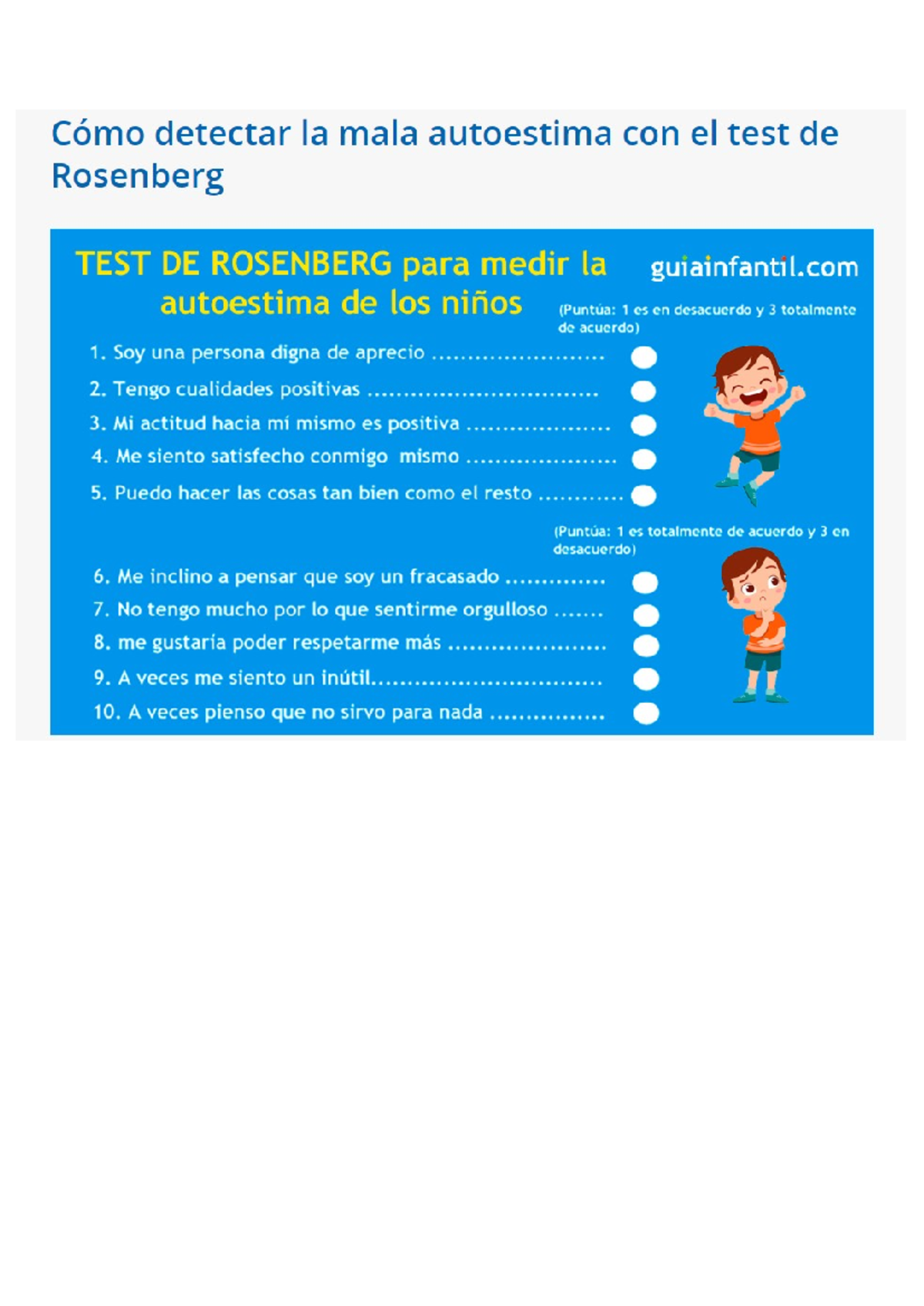 Test de Calificación de Autoestima Infantil - Test de Rosenberg - Studocu