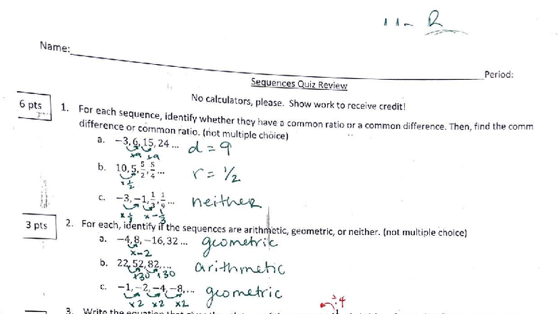 MATH 101: Sequences Quiz Review - Common Ratios & Differences - Studocu