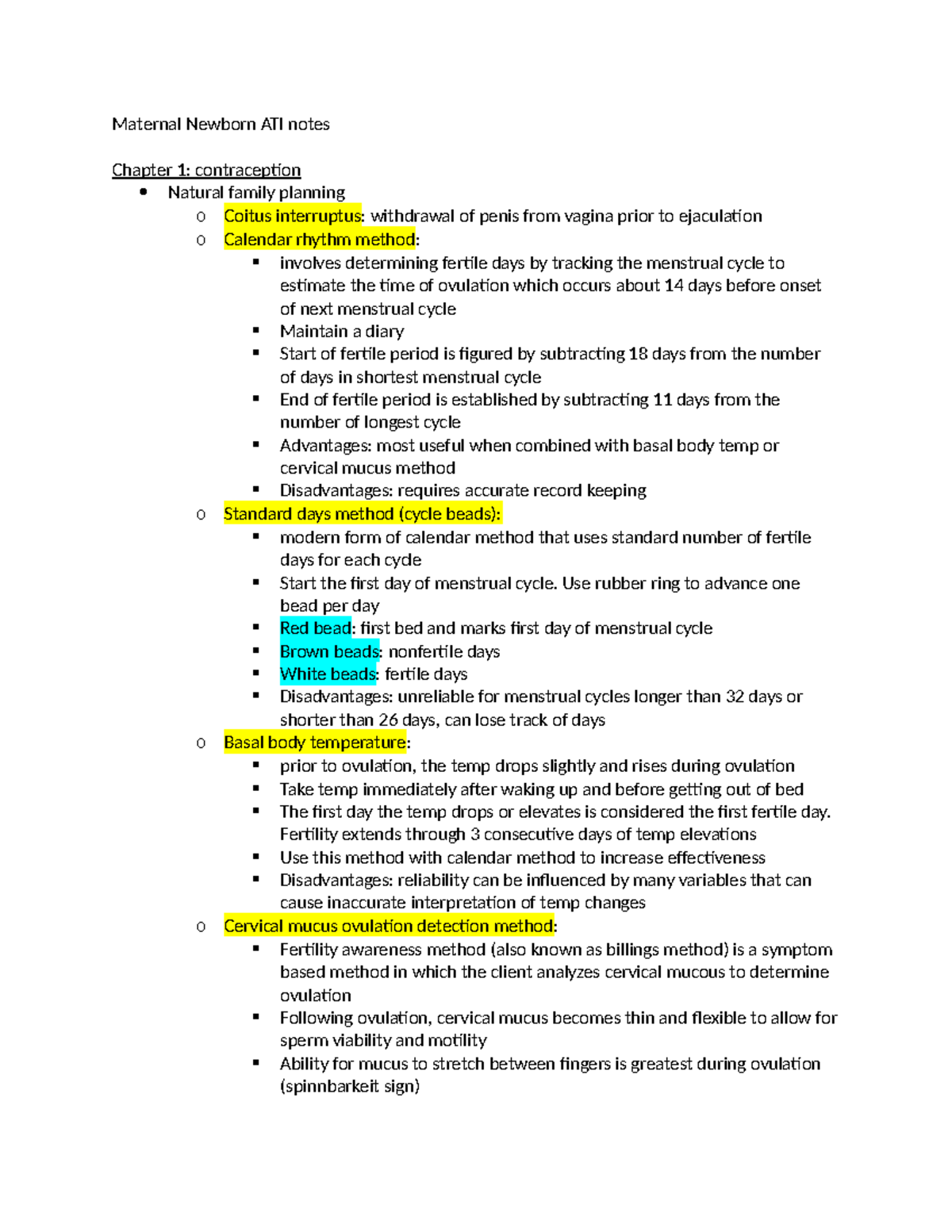 Maternal Newborn ATI notes.docx - Maternal Newborn ATI notes Chapter 1 ...