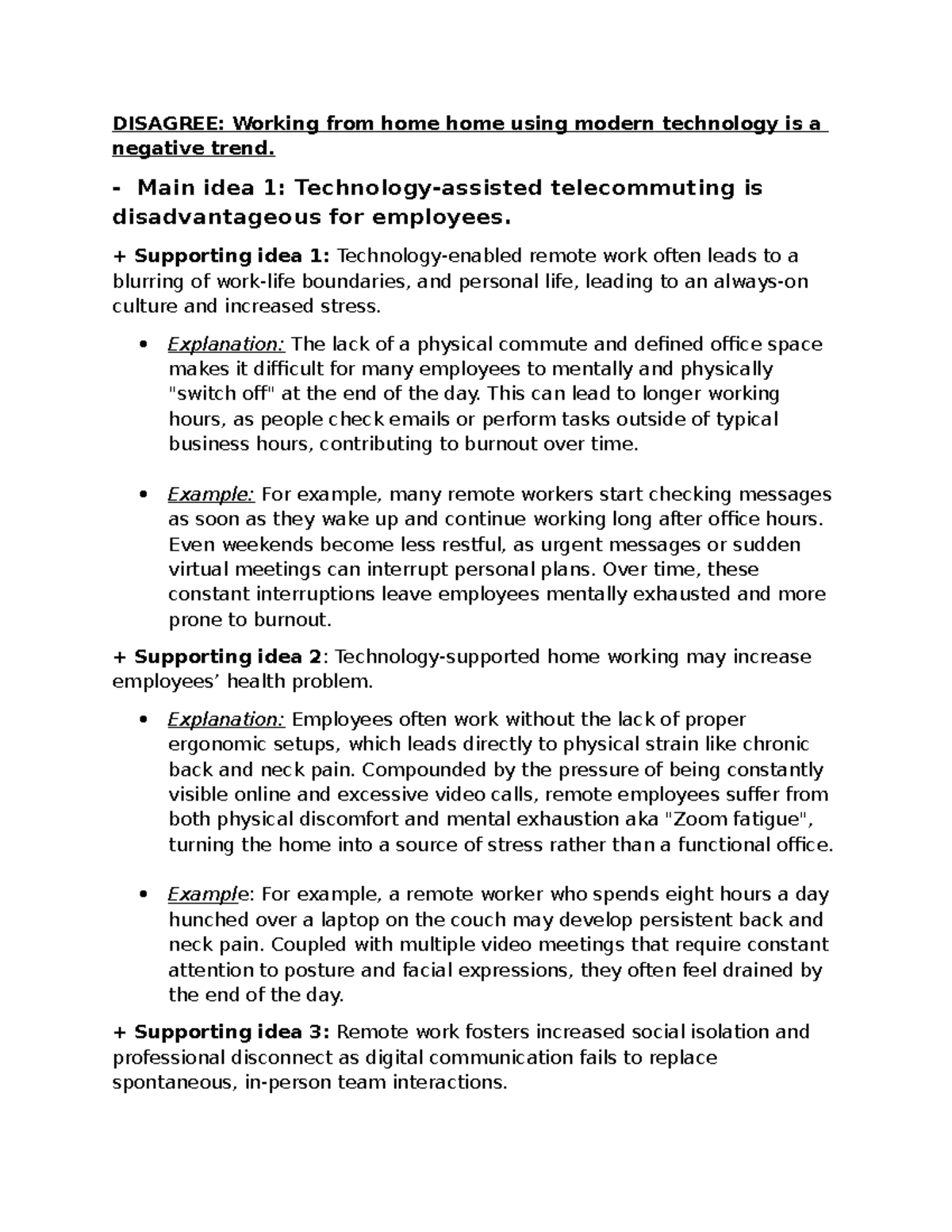 DISAGREE: Negative Impacts of Remote Work on Employees and Management ...