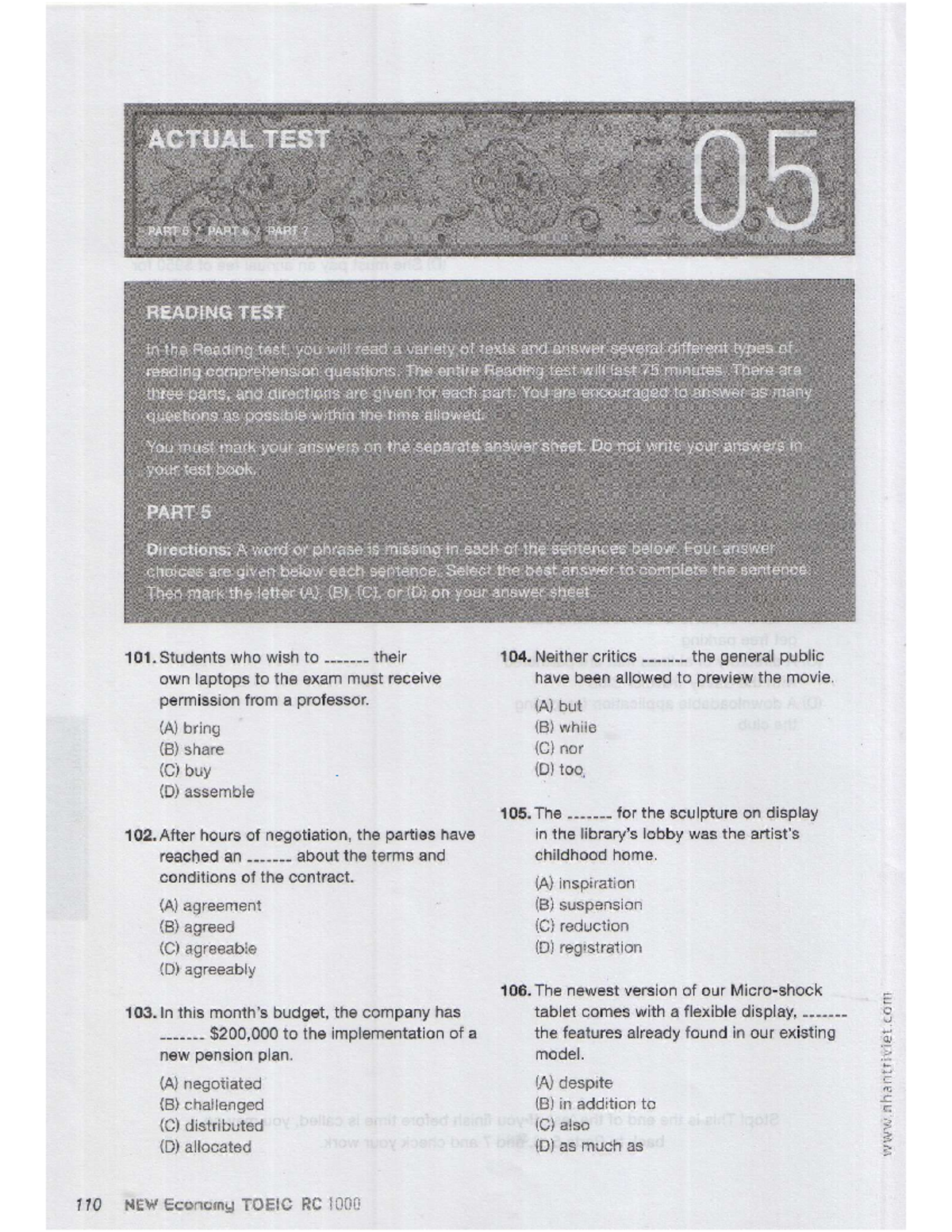 ACTUAL TEST TOEIC Reading: Part 5, 6 & 7 Practice Questions - Studocu