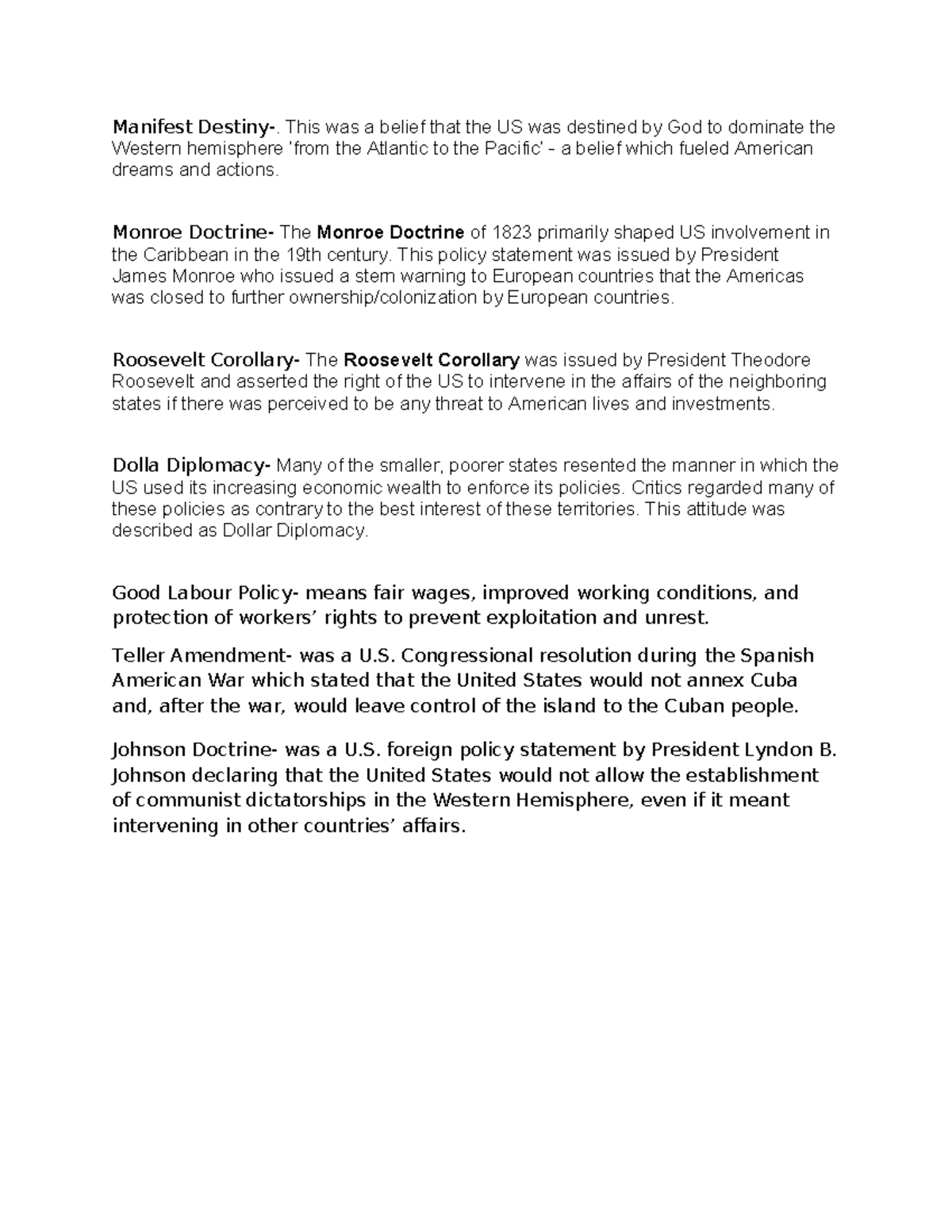 Manifest Destiny - Notes on US Foreign Policy and Doctrine - Studocu
