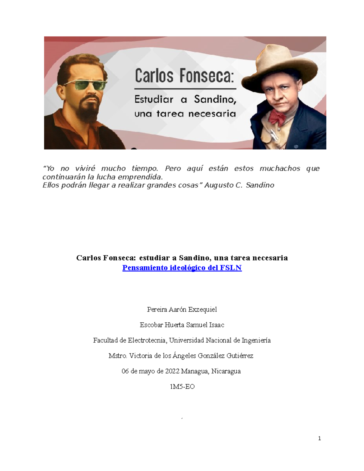 Ensayo sandino - Breve relato historico en conmemoacion a la revoluvion ...