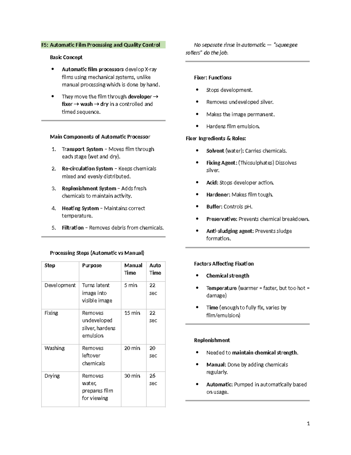 F5: Automatic Film Processing & Quality Control Overview - Studocu
