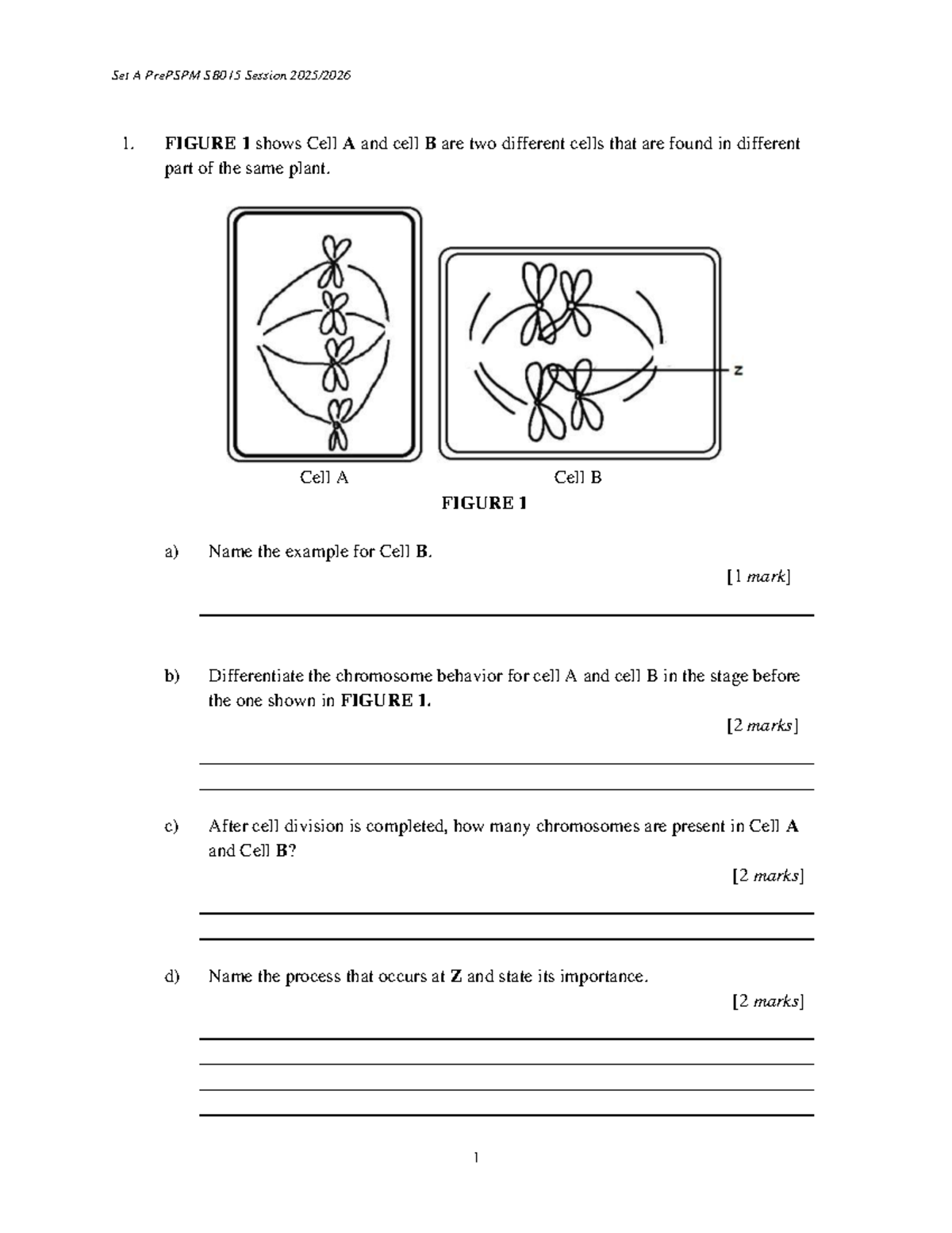 Set A PrePSPM SB015 Biology Questions - Sem 1 Analysis - Studocu