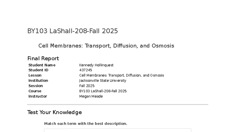 BY103 2025 Cell Membranes: Transport, Diffusion, and Osmosis Final ...
