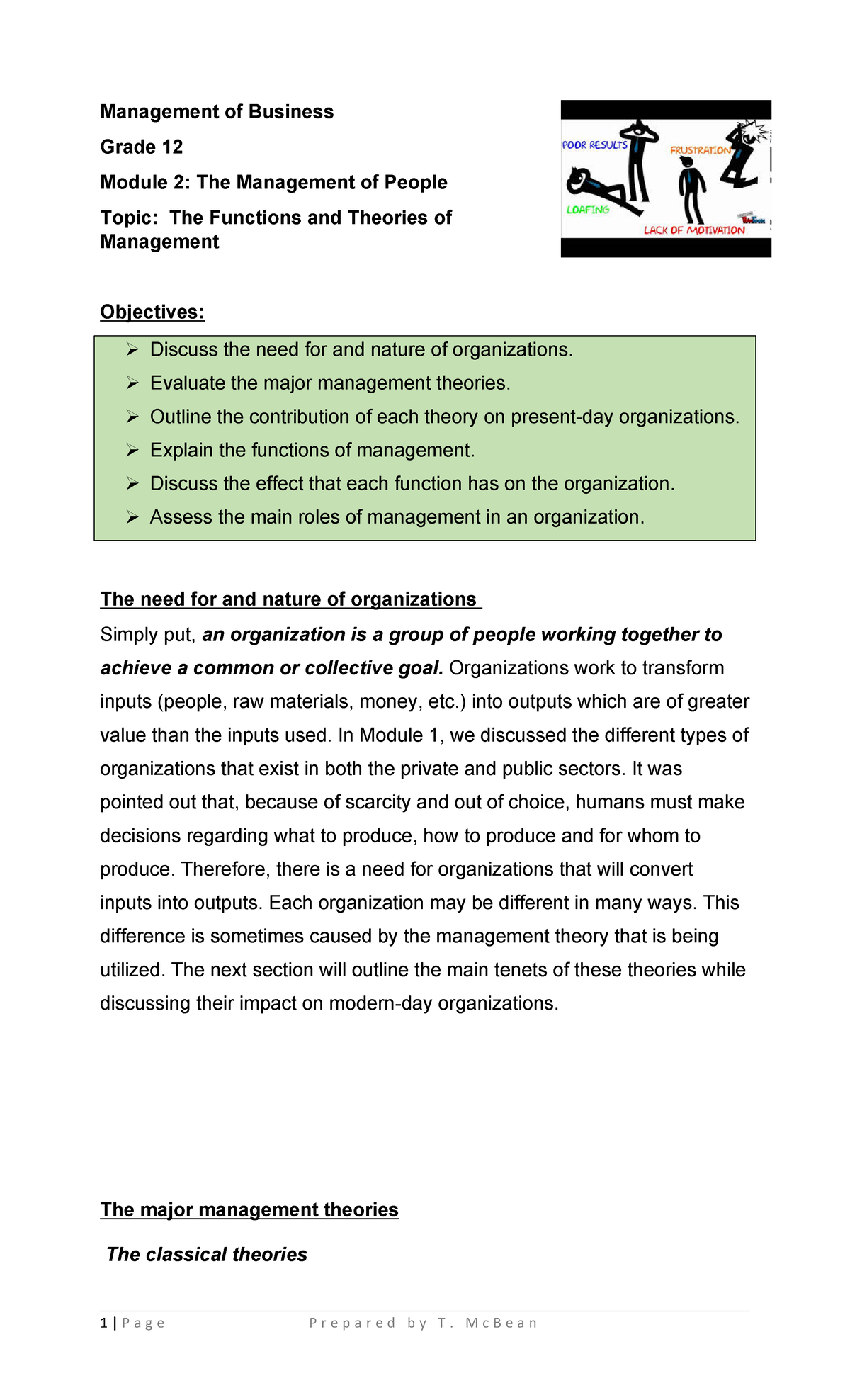Functions and theories of management - Management of Business Grade 12 ...