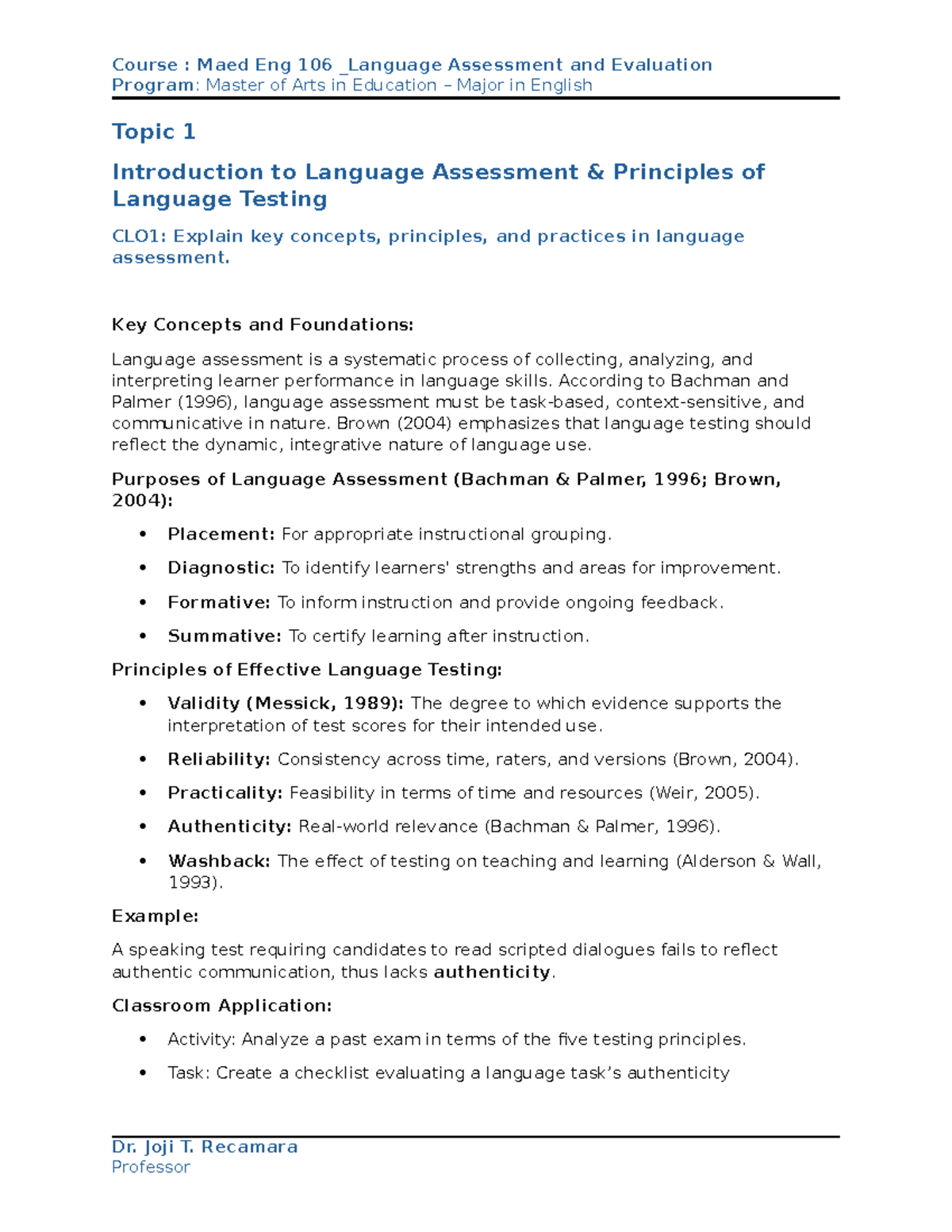 MAED 106 Language Assessment: Principles, Types, and Techniques - Studocu