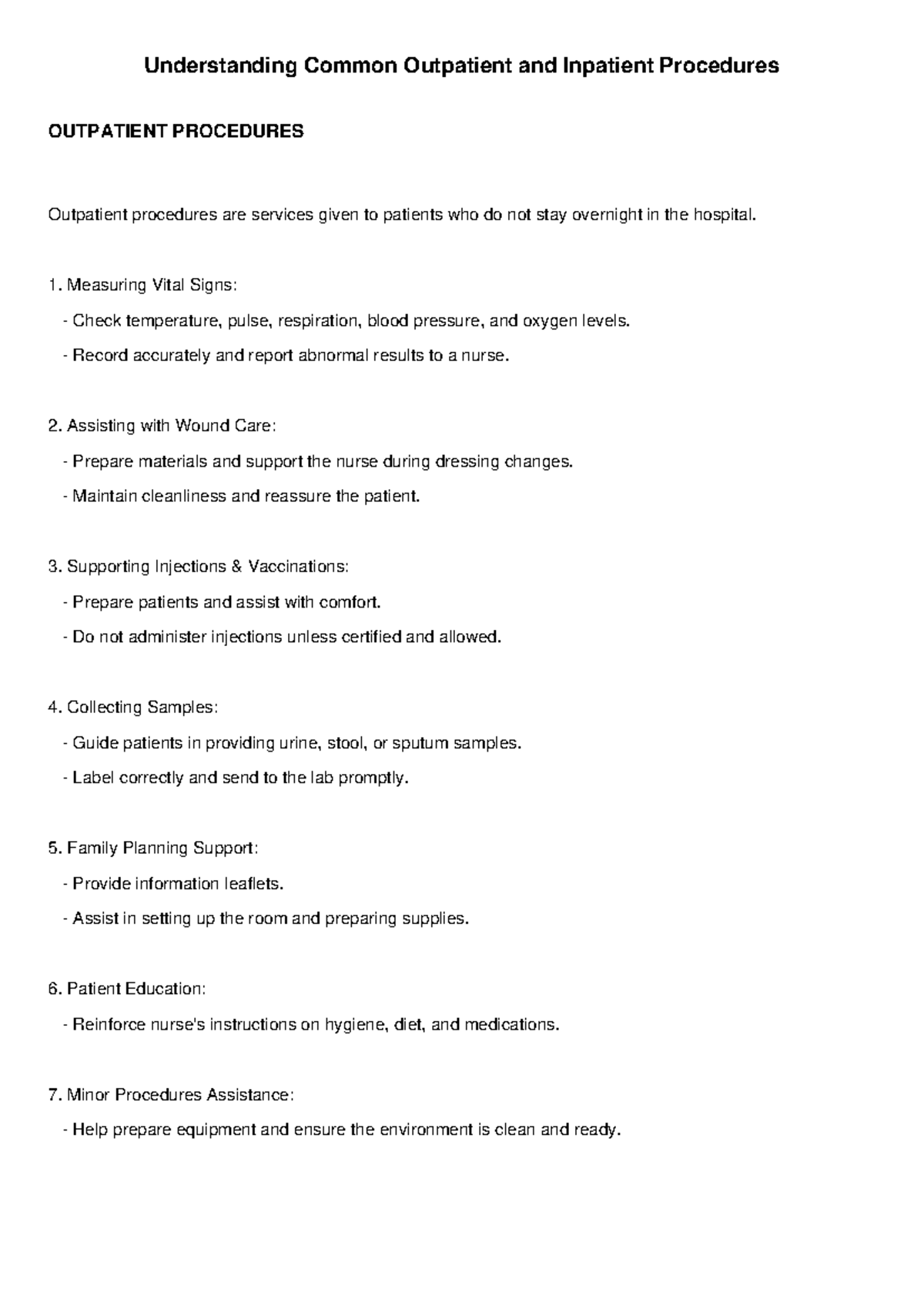 Common Procedures for Healthcare Assistants: Outpatient & Inpatient ...