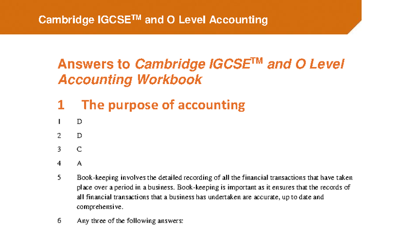 Cambridge IGCSE & O Level Accounting Workbook Answers: Key Insights ...