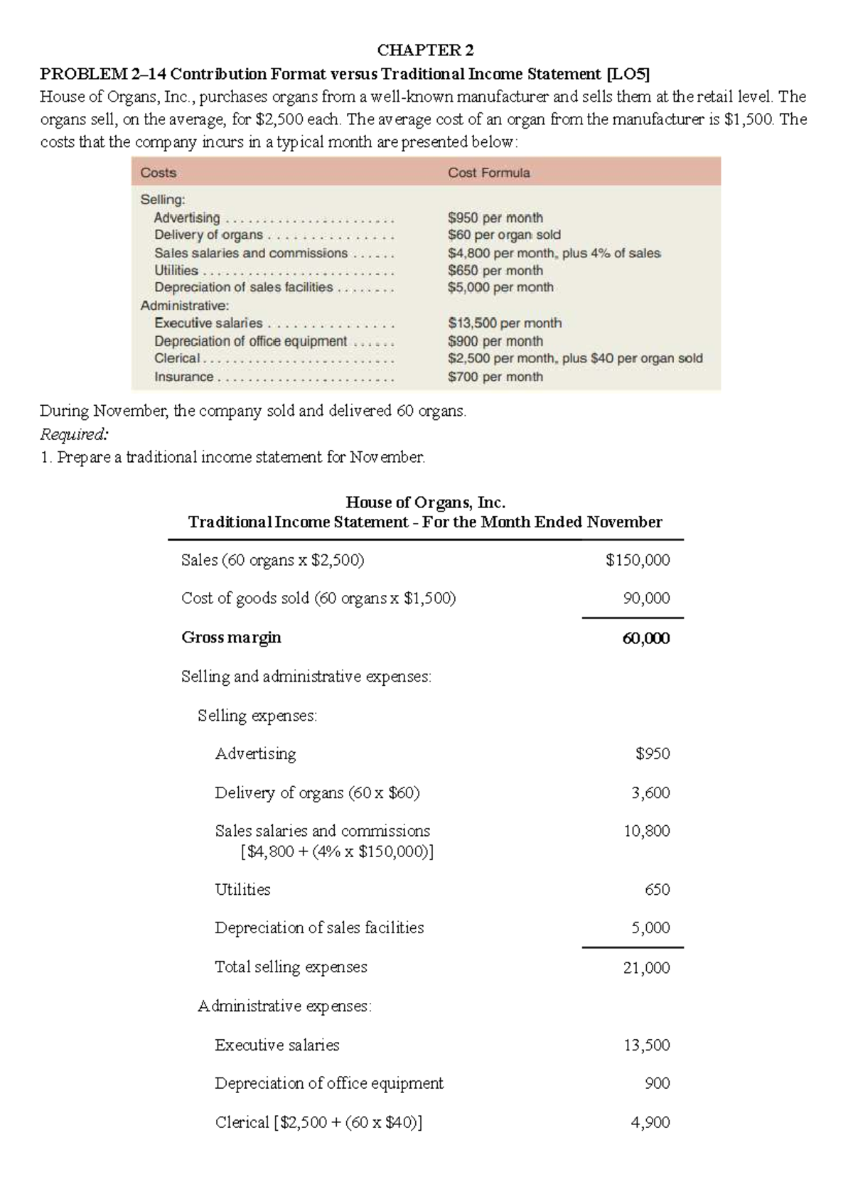 CHAPTER 2: Contribution vs. Traditional Income Statement (HW2020) - Studocu